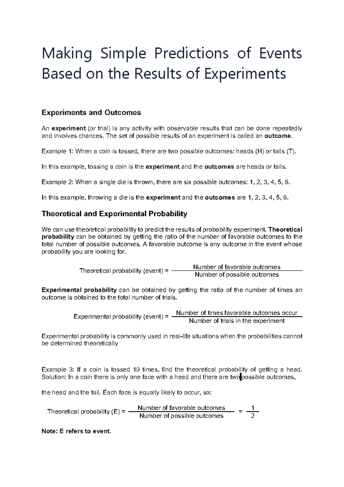 MATH 6-Making Simple Predictions of Events Based on the Results of ...