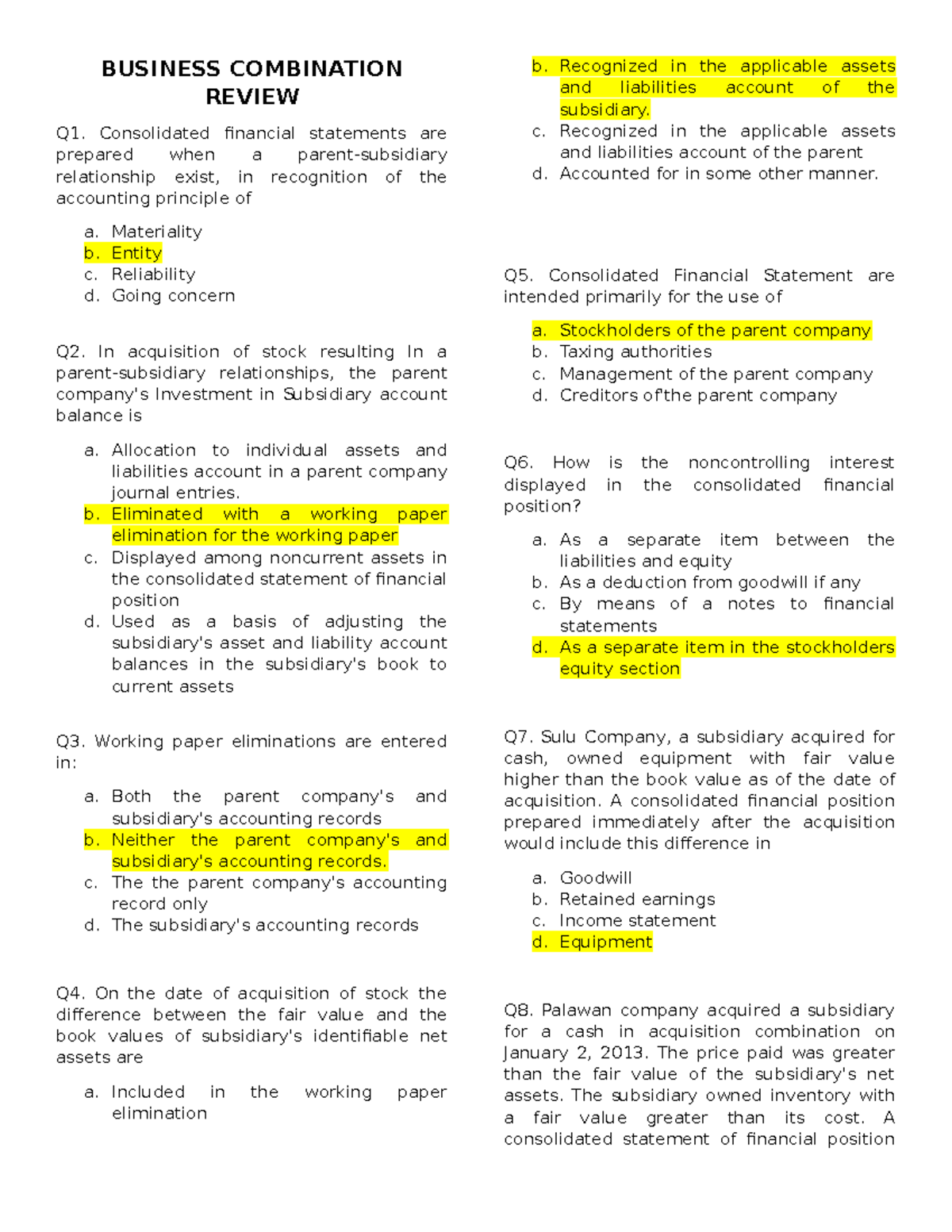 Consolidated FS - Review - BUSINESS COMBINATION REVIEW Q1. Consolidated ...