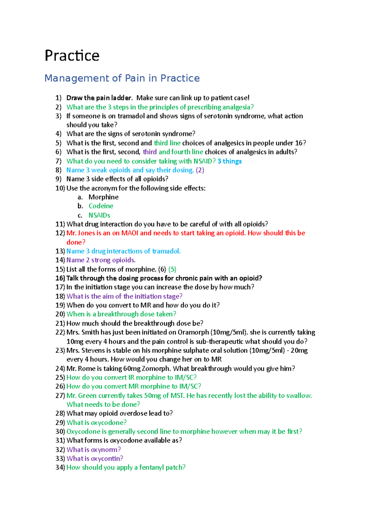 Practice - self test - Questions on everything in each lecture I wrote ...