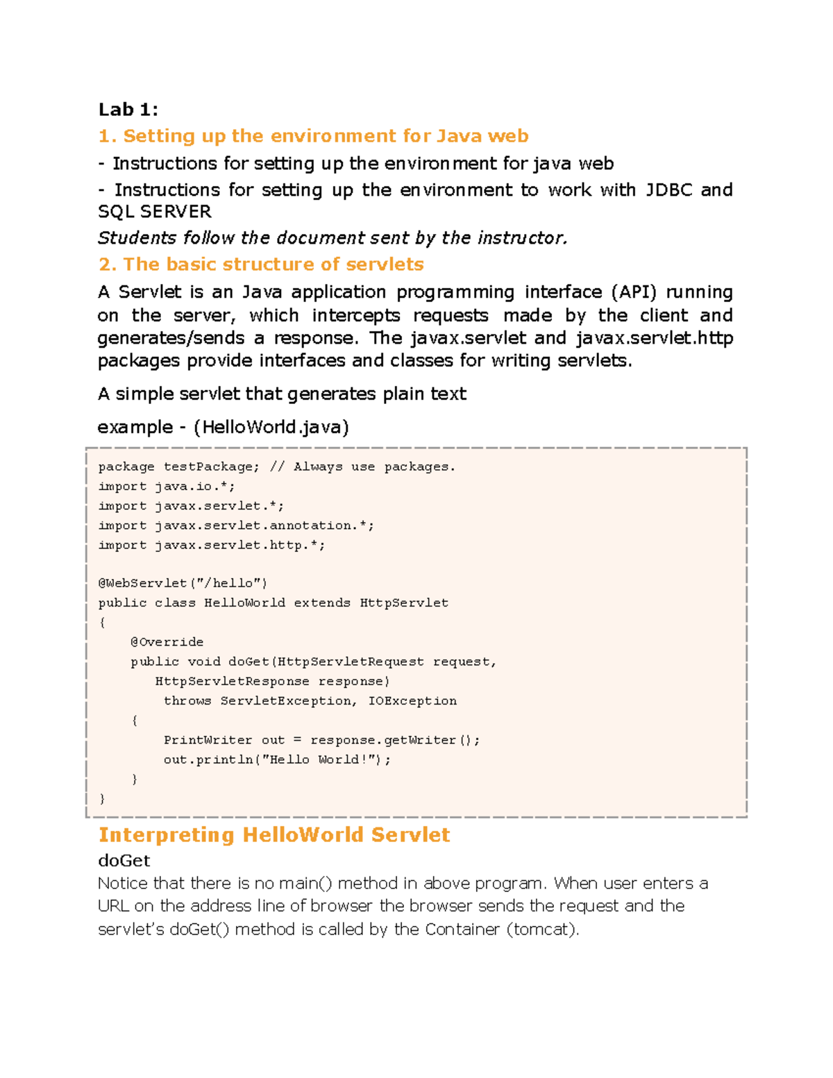 1.Lab1-Setting up environment-Servlet Basics - For student - Lab 1: 1. Setting up the ...