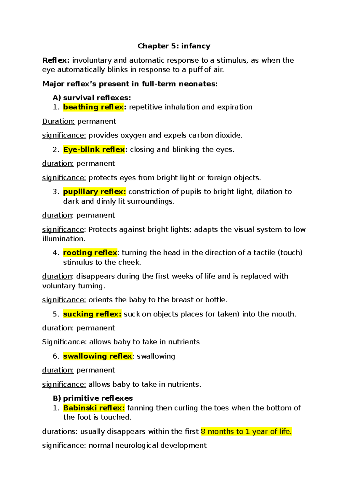 Chapter 5 - cdscdsdcd - Chapter 5: infancy Reflex: involuntary and ...