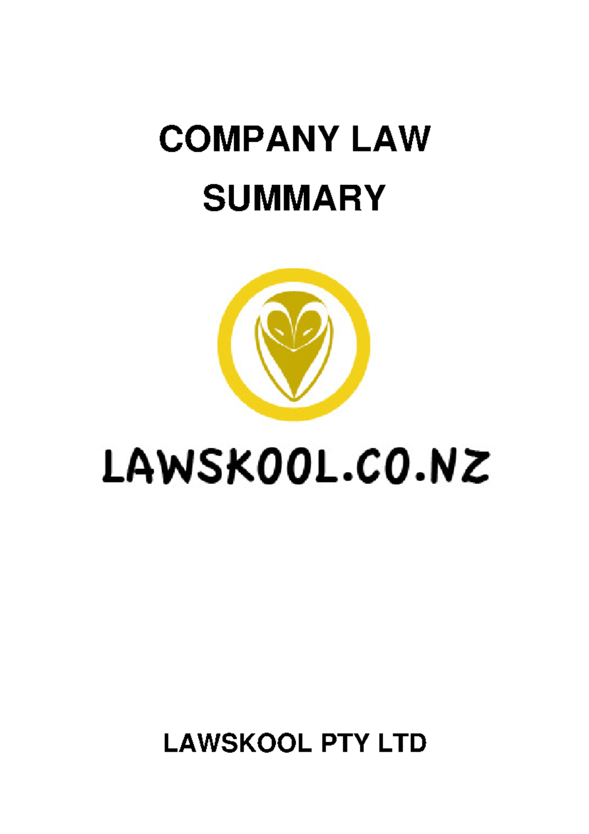 Nz Company Law Summary Sample COMPANY LAW SUMMARY LAWSKOOL PTY LTD