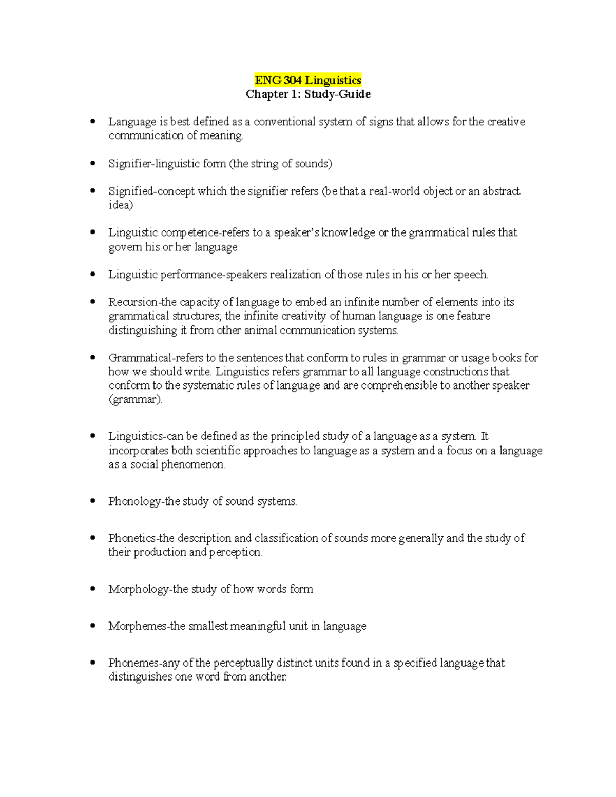 Chapter 1 Study Guide - ENG 304 Linguistics Chapter 1: Study-Guide ...