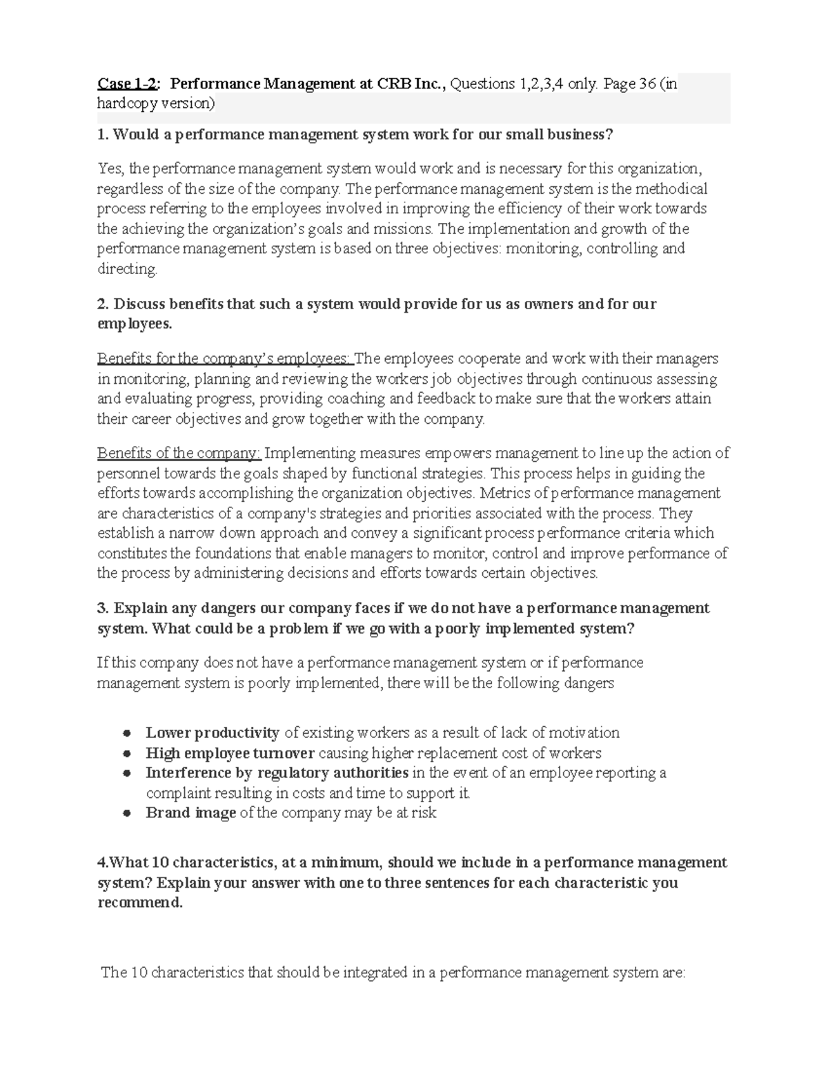 HRM 2027 Three Case Study - Case 1-2: Performance Management at CRB Inc ...