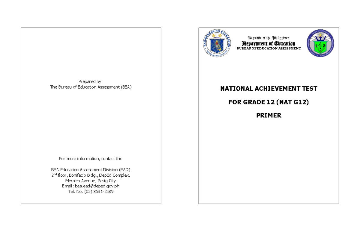 Primer NATG12 SY2223 - none - NATIONAL ACHIEVEMENT TEST FOR GRADE 12 ...
