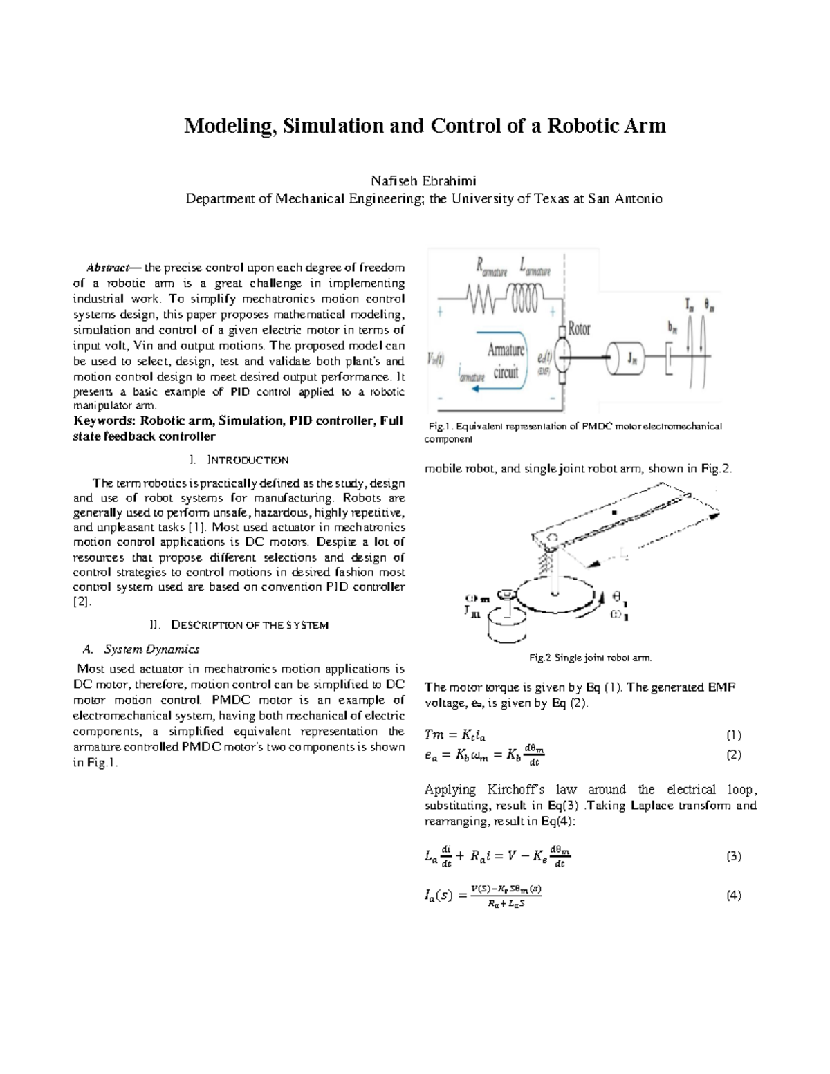 Robot arm simulation - Useful extra reading - Abstract— the precise ...