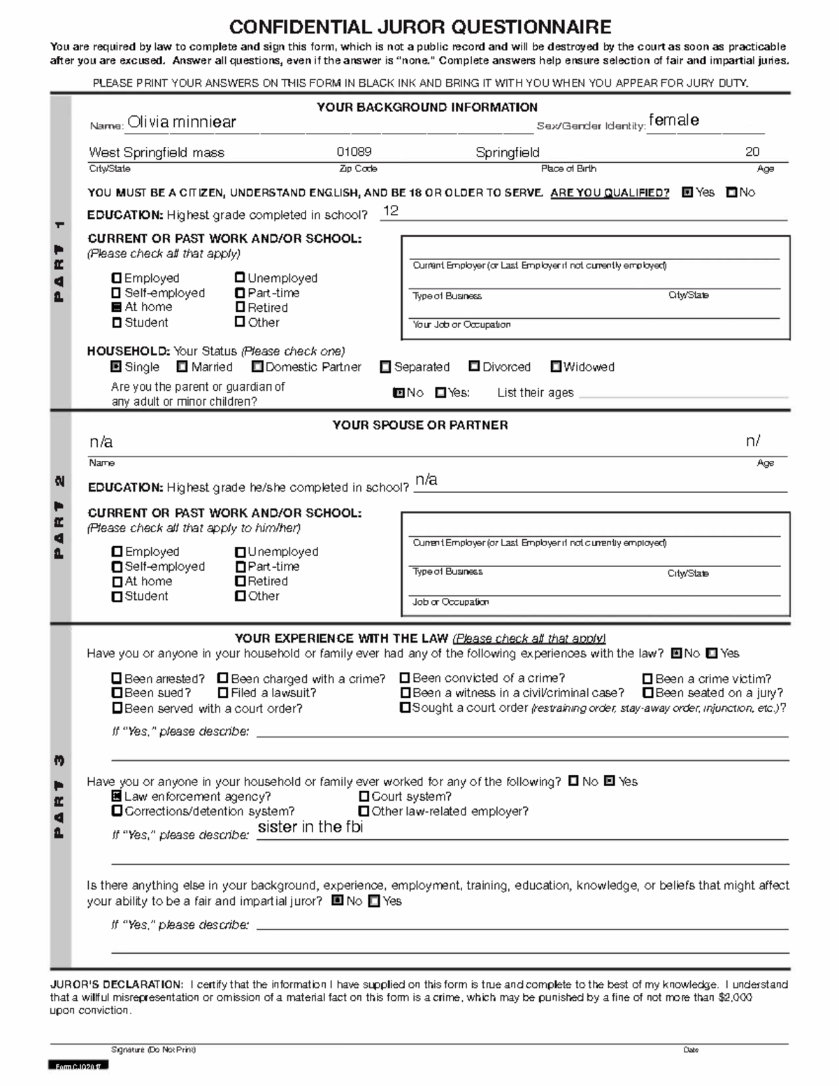 Confidential Juror Questionnaire-3 - CONFIDENTIAL JUROR QUESTIONNAIRE ...