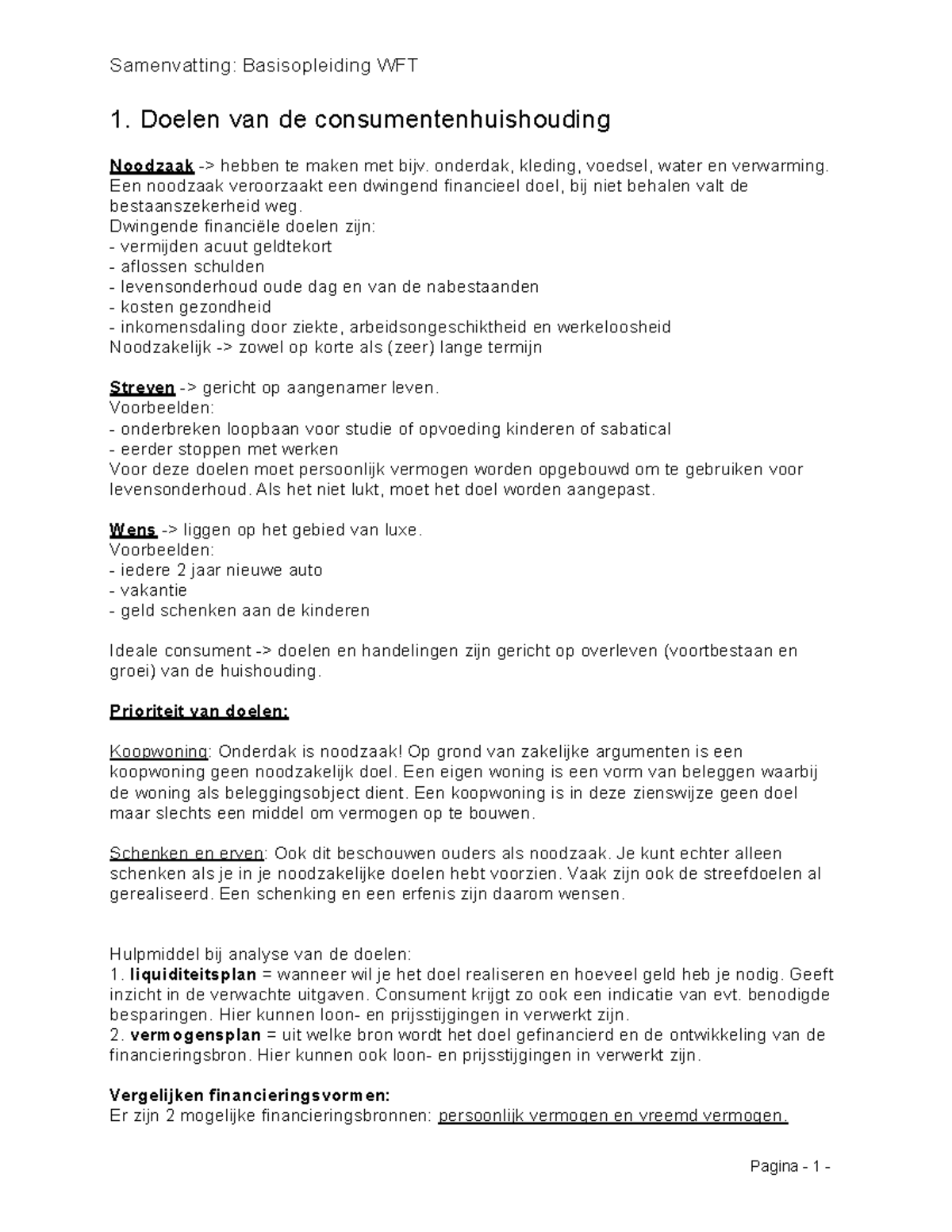 1.1.11 Samenvatting WFT Basis - Samenvatting: Basisopleiding WFT 1 ...