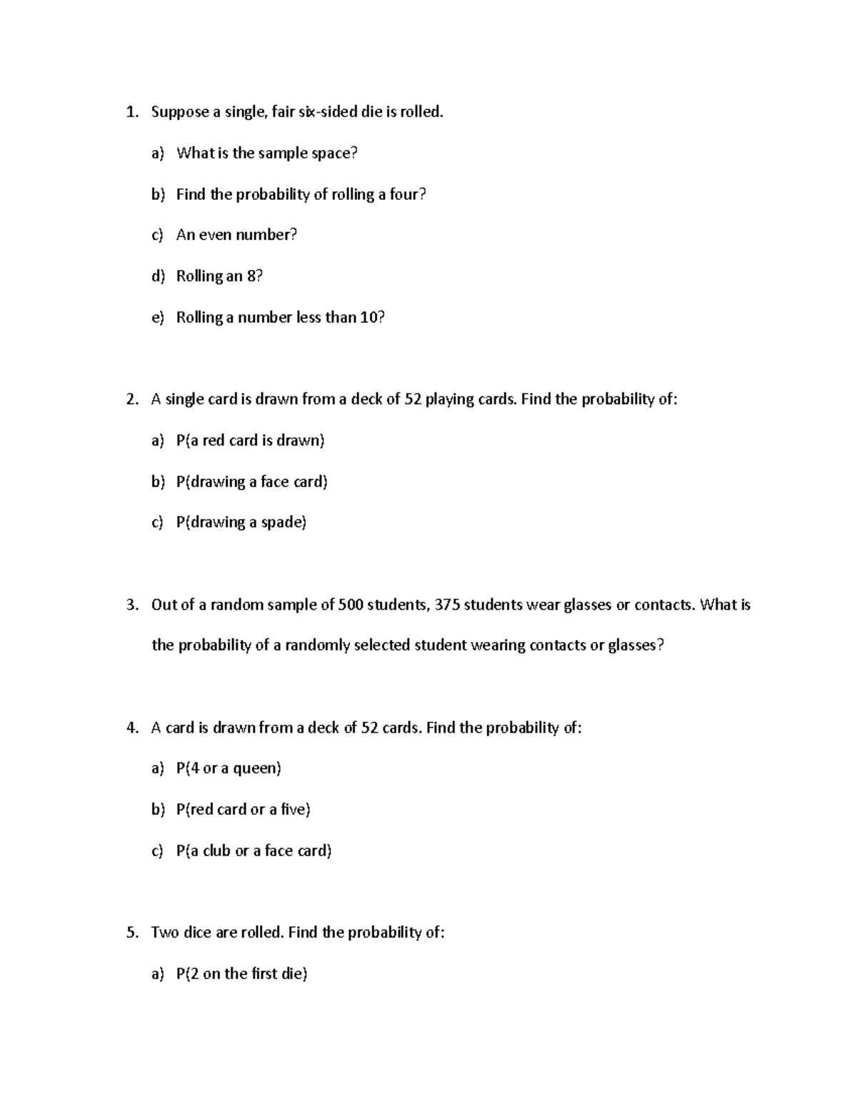 Stats Test 2 Study gUIDE - 1. Suppose a single, fair die is rolled. a ...