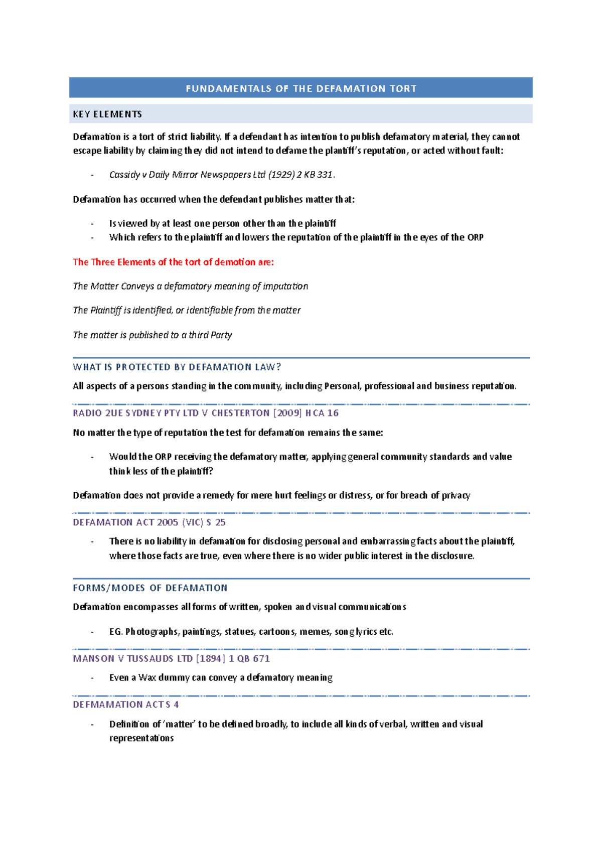 Fundamentals of Defamation_Week_1 - FUNDAMENTALS OF THE DEFAMATION TORT ...