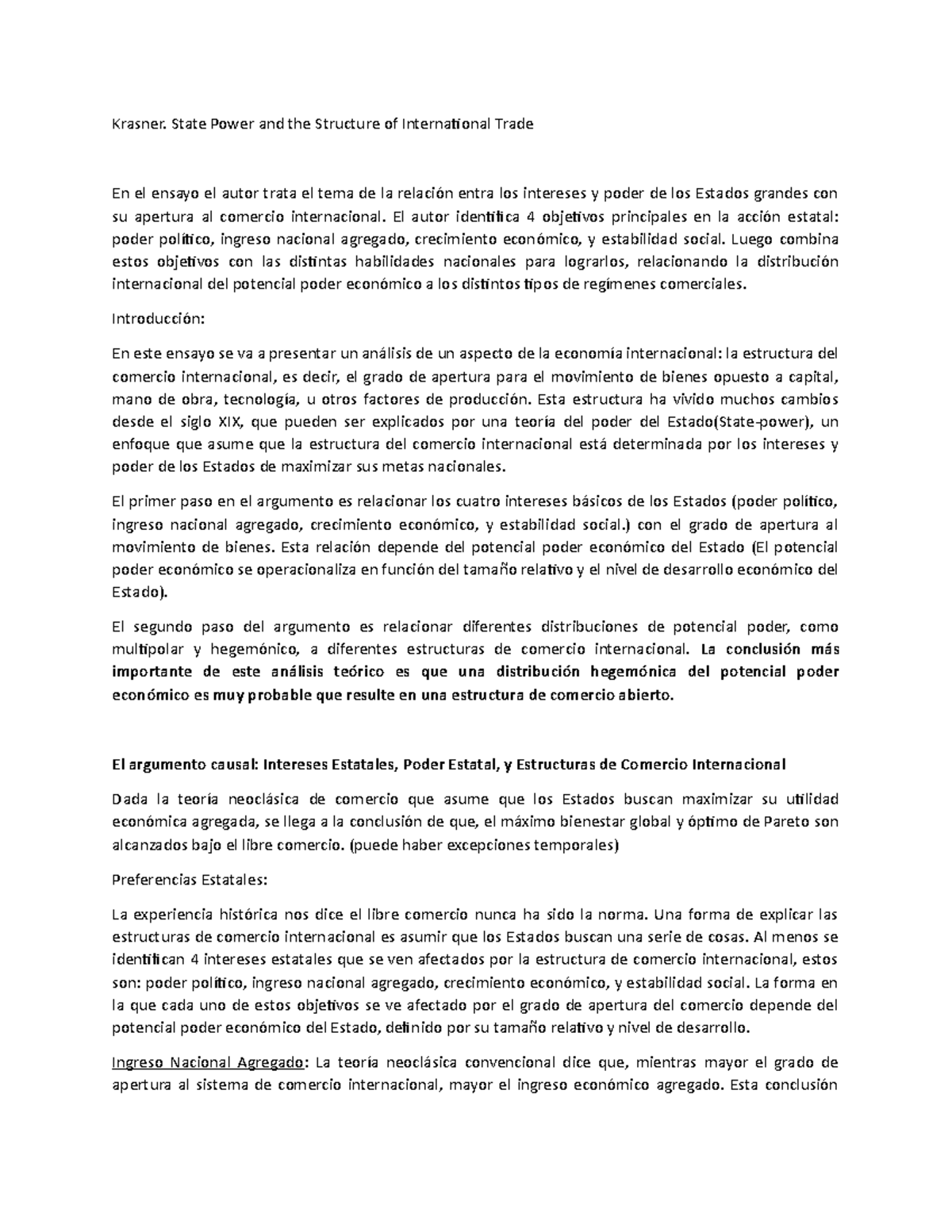 Krasner - State Power and the Structure of International Trade En el ...