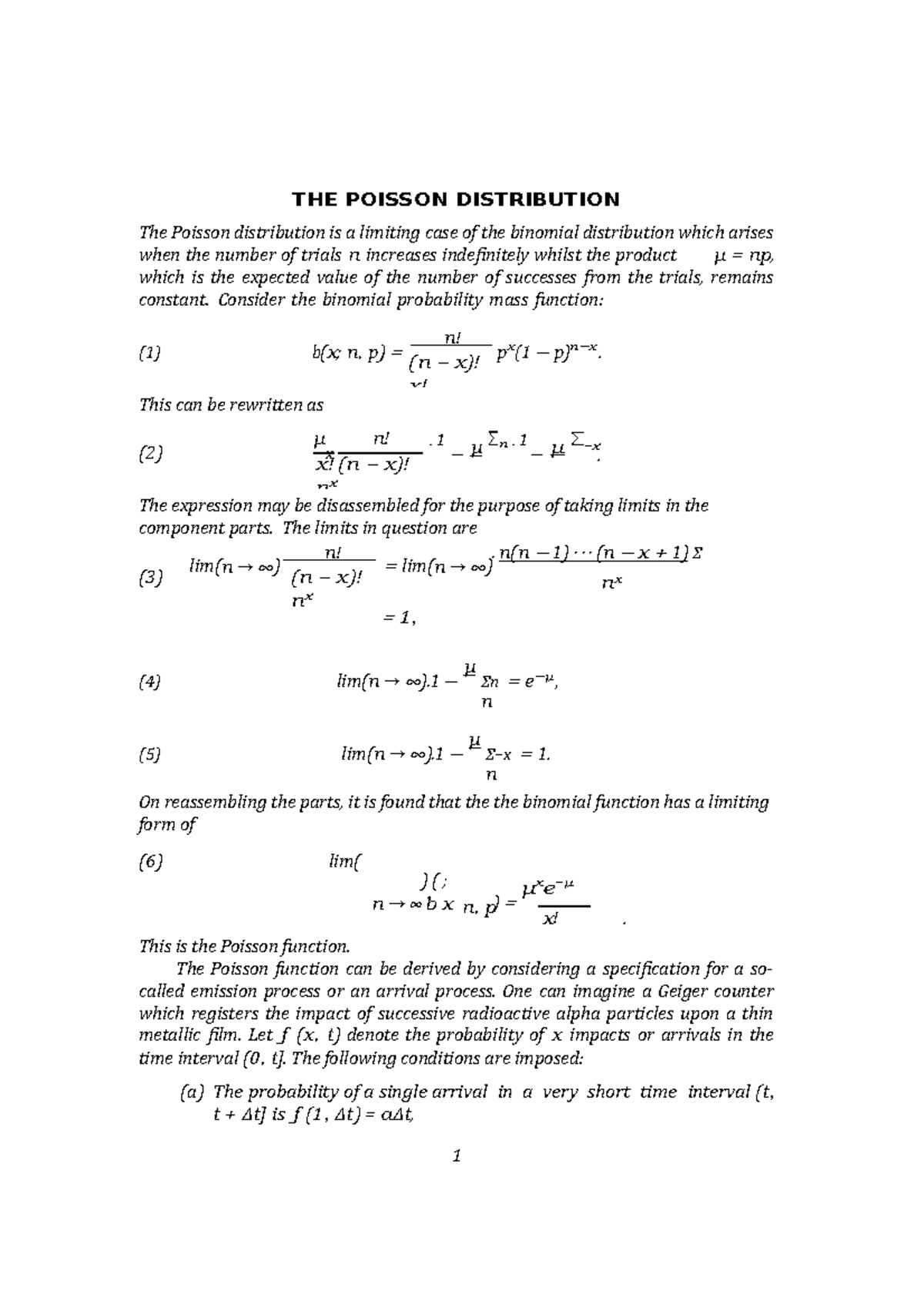 Assignment topic Poisson-01 - 1 THE POISSON DISTRIBUTION The Poisson ...