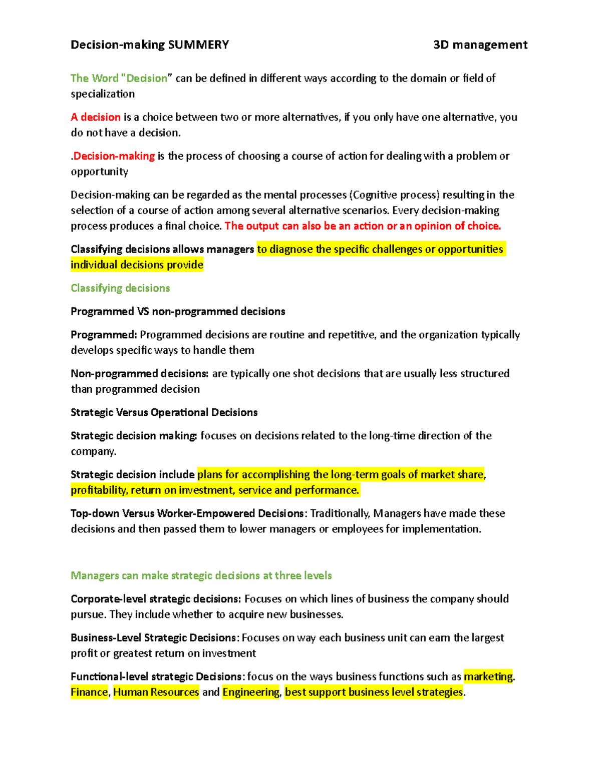 Decesion making - The Word "Decision” can be defined in different ways ...