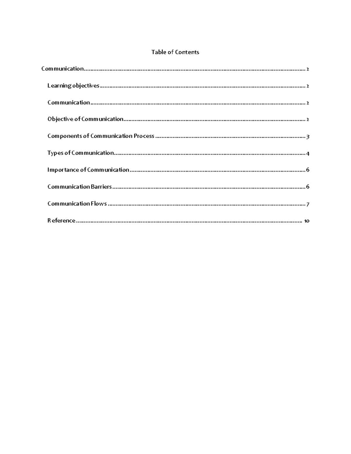 Communication - written report - Table of Contents Communication - Studocu