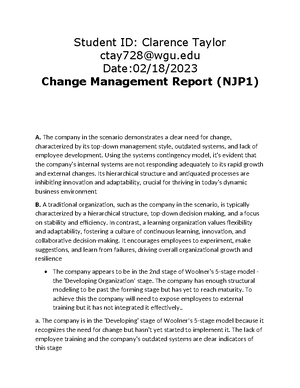 Change Managment PA - Perfomance Assessment - Change Management ...