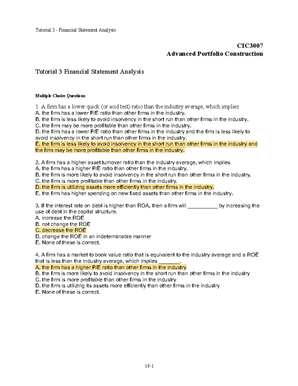 CIC3007 Financial Statement Analysis Tutorial 3 - CIC Advanced ...