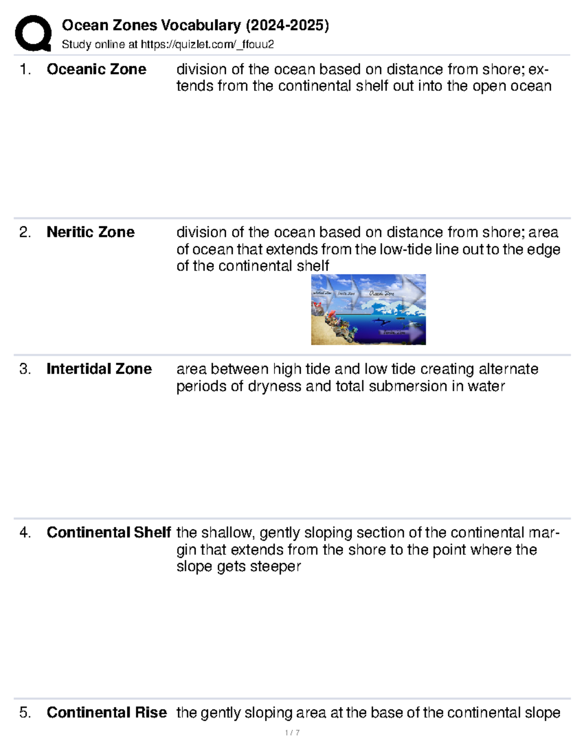 Ocean Zones Vocab list 2024-2025 - Study online at quizlet/_ffouu ...