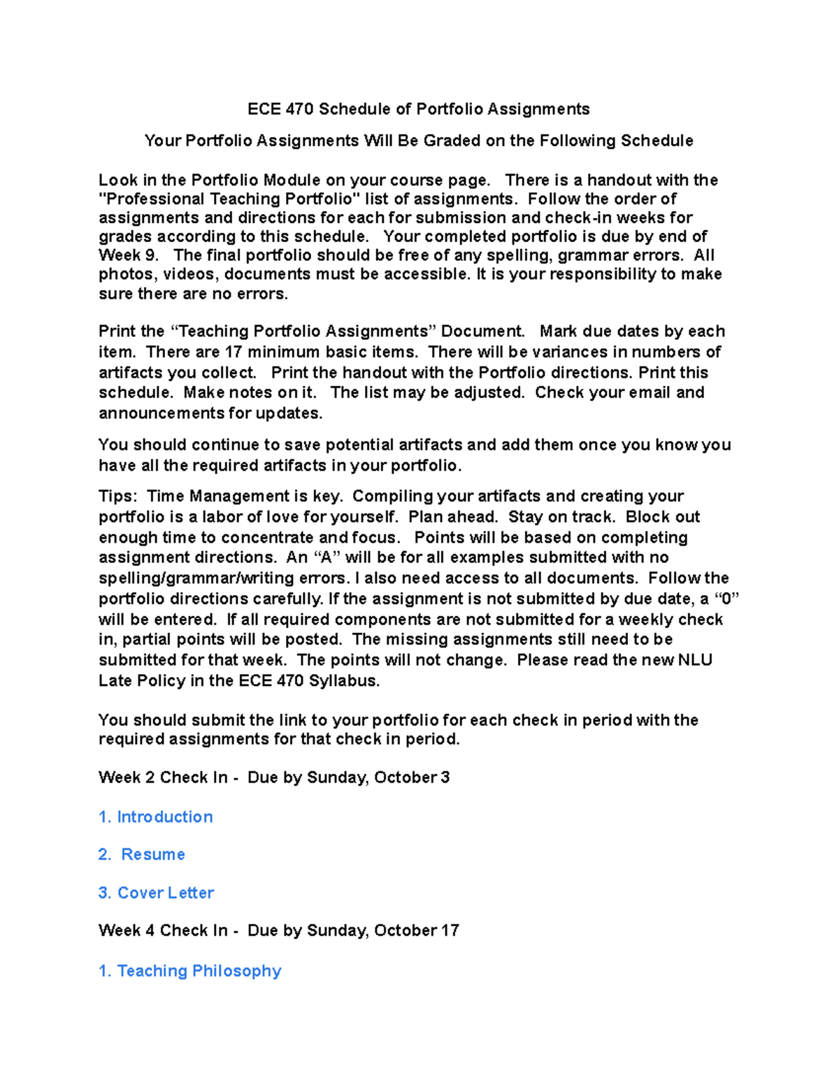 ECE 470 Schedule of Portfolio Assignment Due Dates Fall 2021 - ECE 470 ...