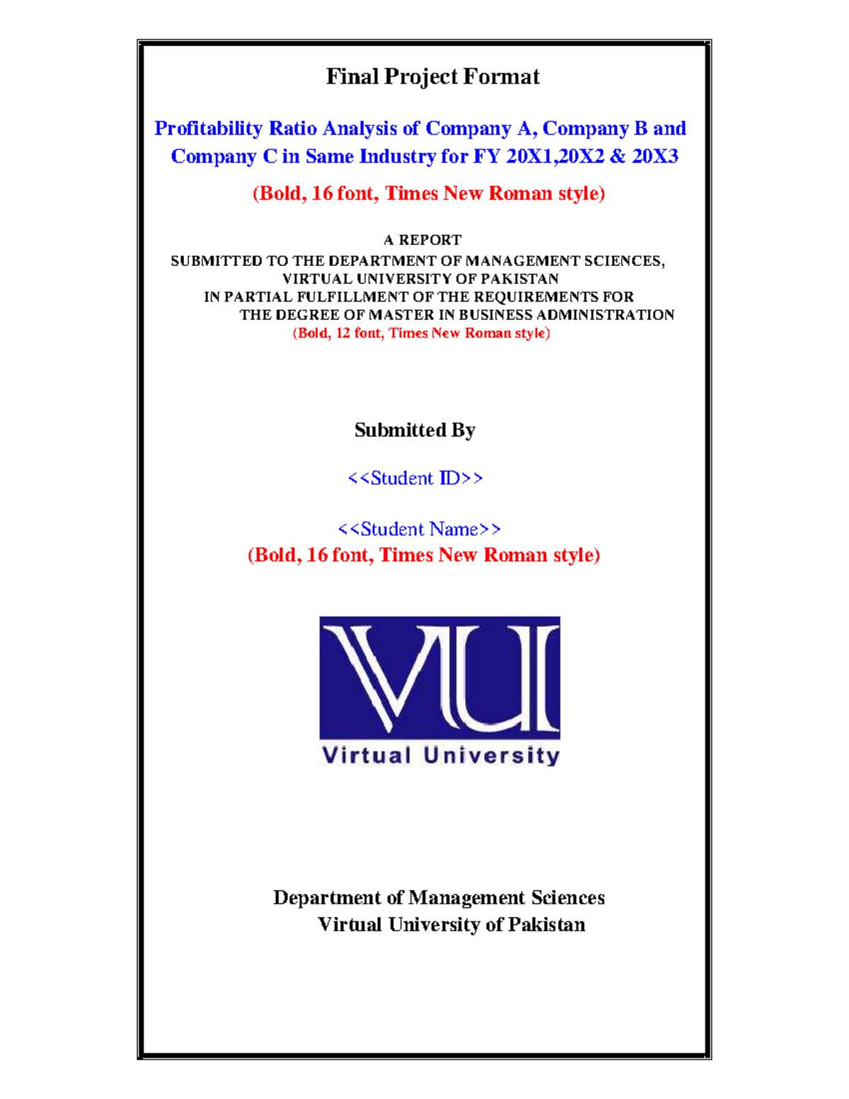 Final Project Format for Profitability R - Final Project Format Department of Management ...