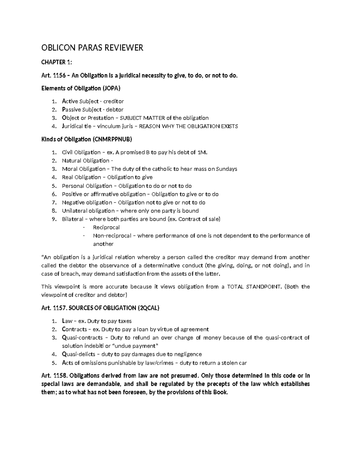 Oblicon Paras Reviewer Midterms - OBLICON PARAS REVIEWER CHAPTER 1: Art ...