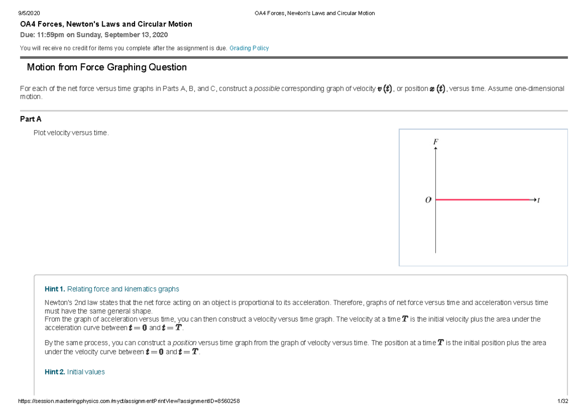 OA4 Forces, Newton's Laws and Circular Motion - Grading Policy Motion from Force Graphing ...