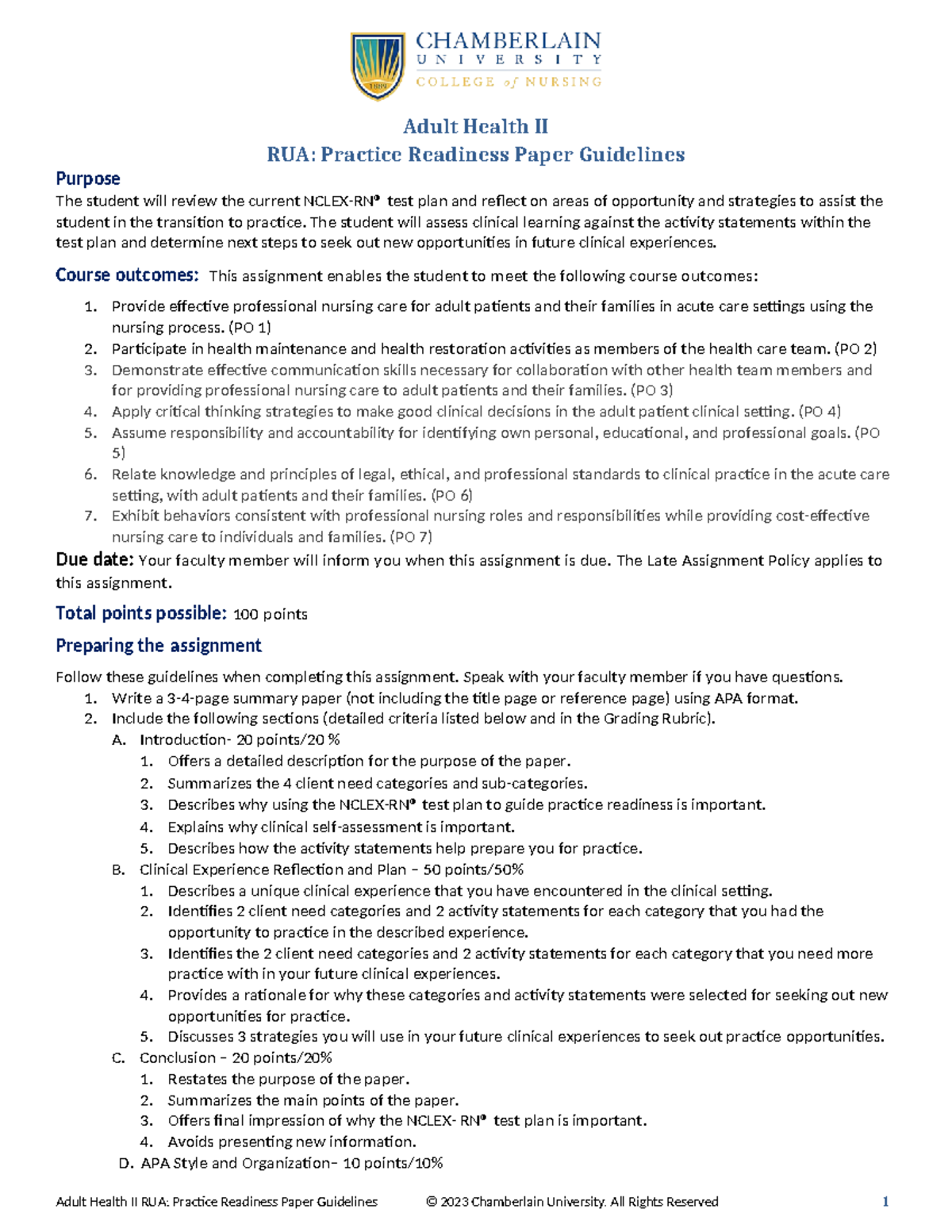Adult Health II RUA Practice Readiness Paper Guidelines Sept23 - RUA ...