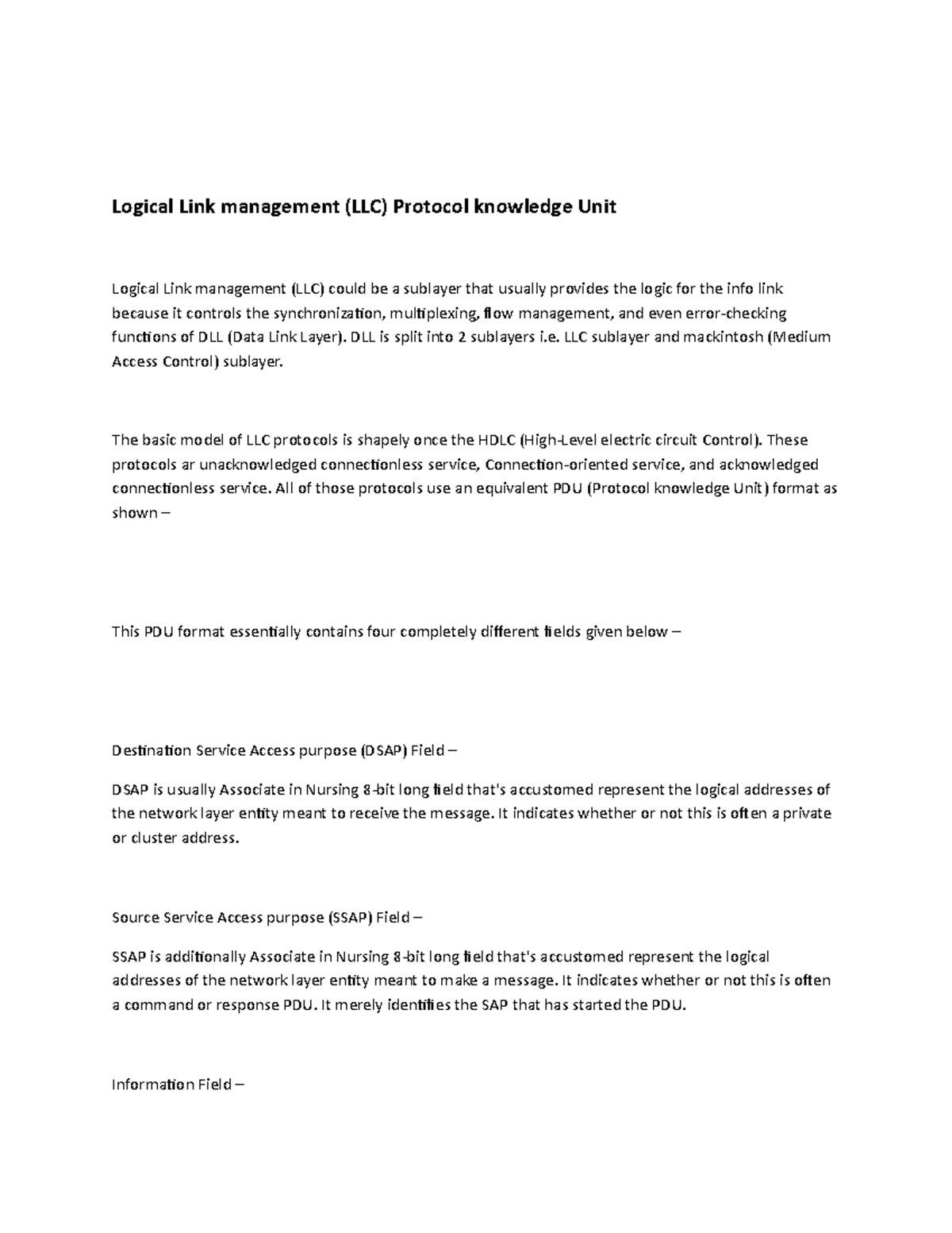 Logical Link management) Protocol knowledge Unit - Logical Link ...