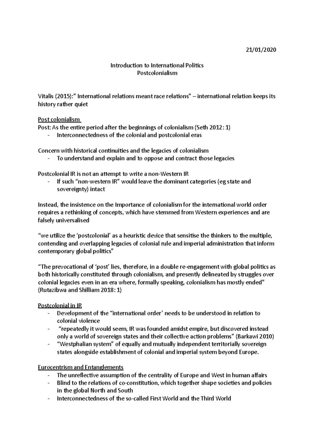 21:01:2020 IR - Lecture notes 3 - 21/01/ Introduction to International ...