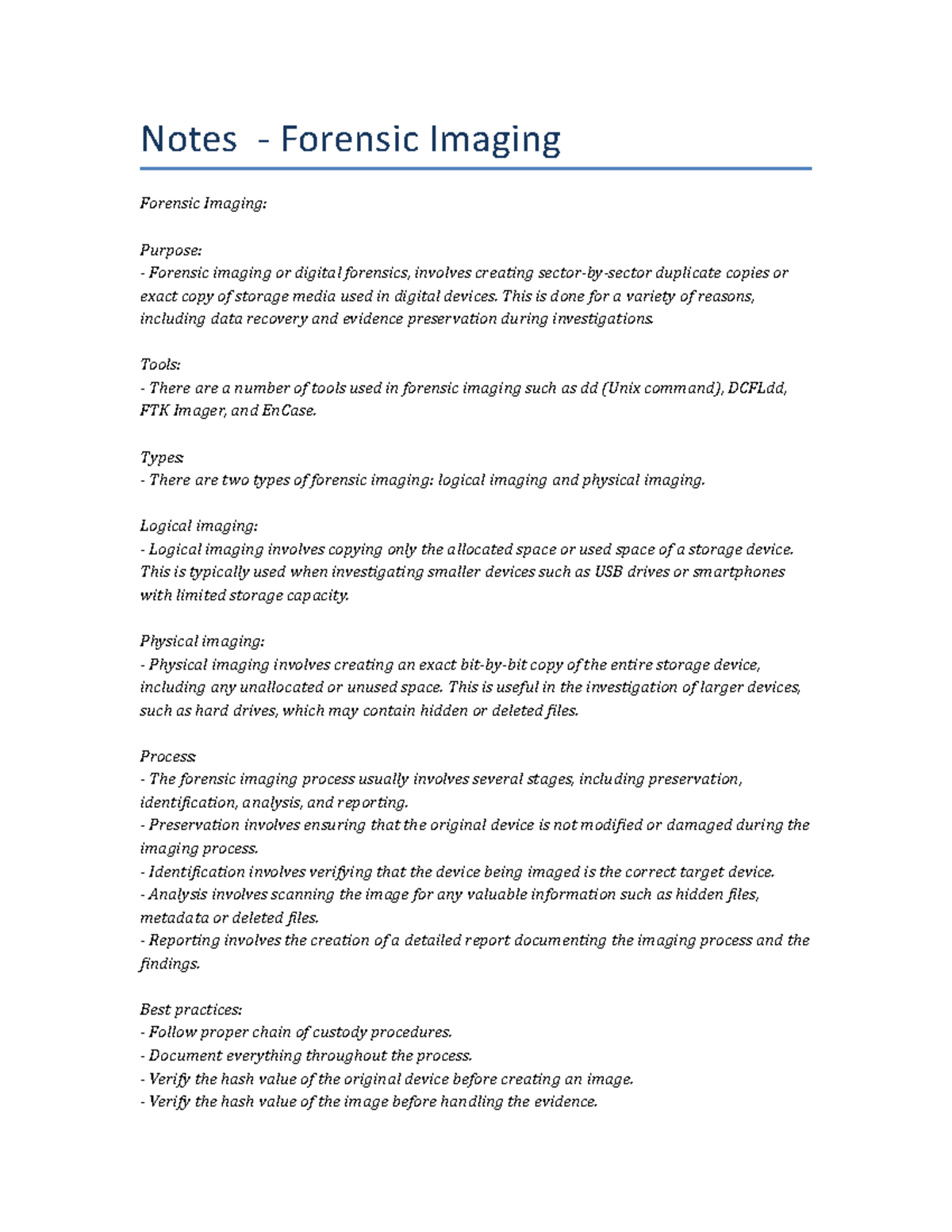 Lecture notes - Forensic Imaging - Notes - Forensic Imaging Forensic ...