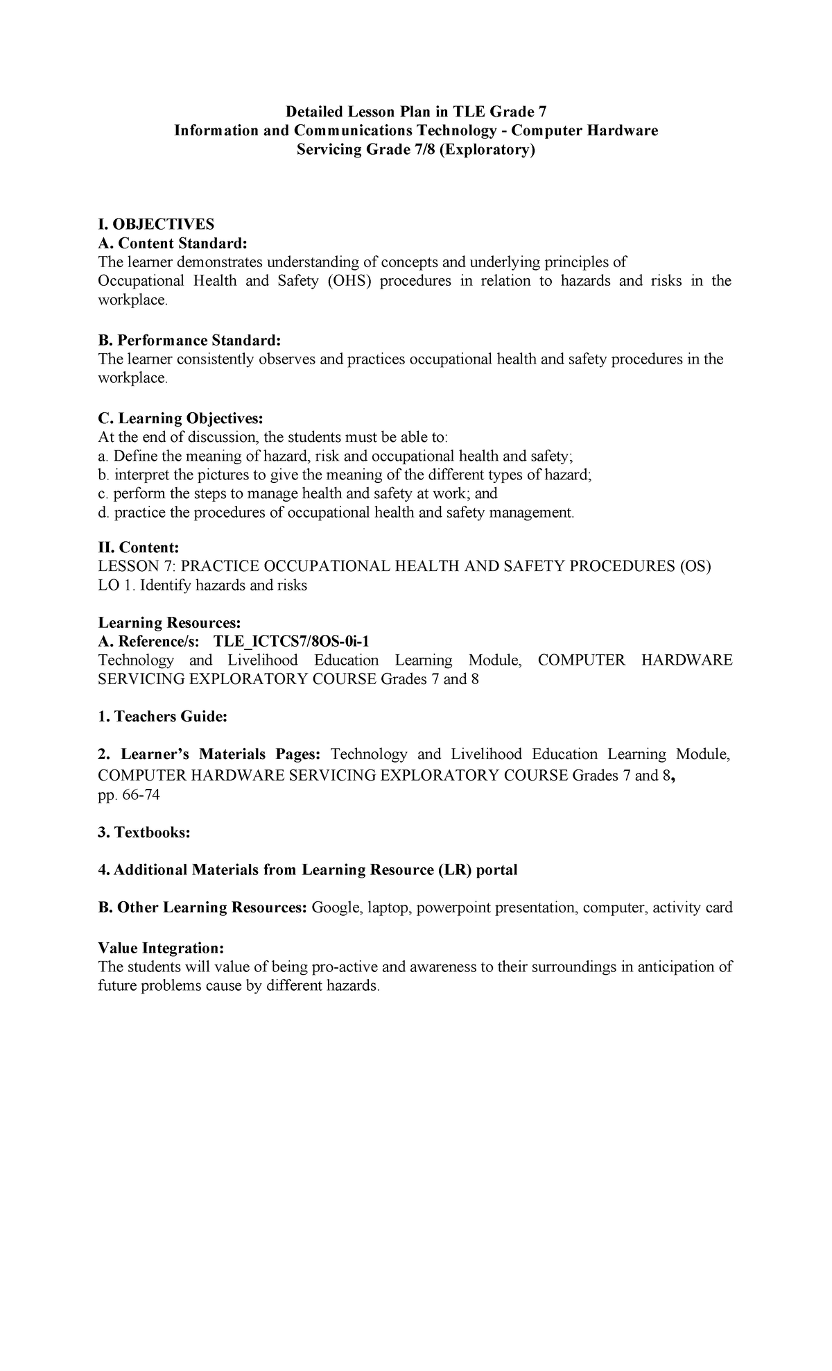 LE 7- Practice Occupational Health AND Safety Procedures - Detailed ...