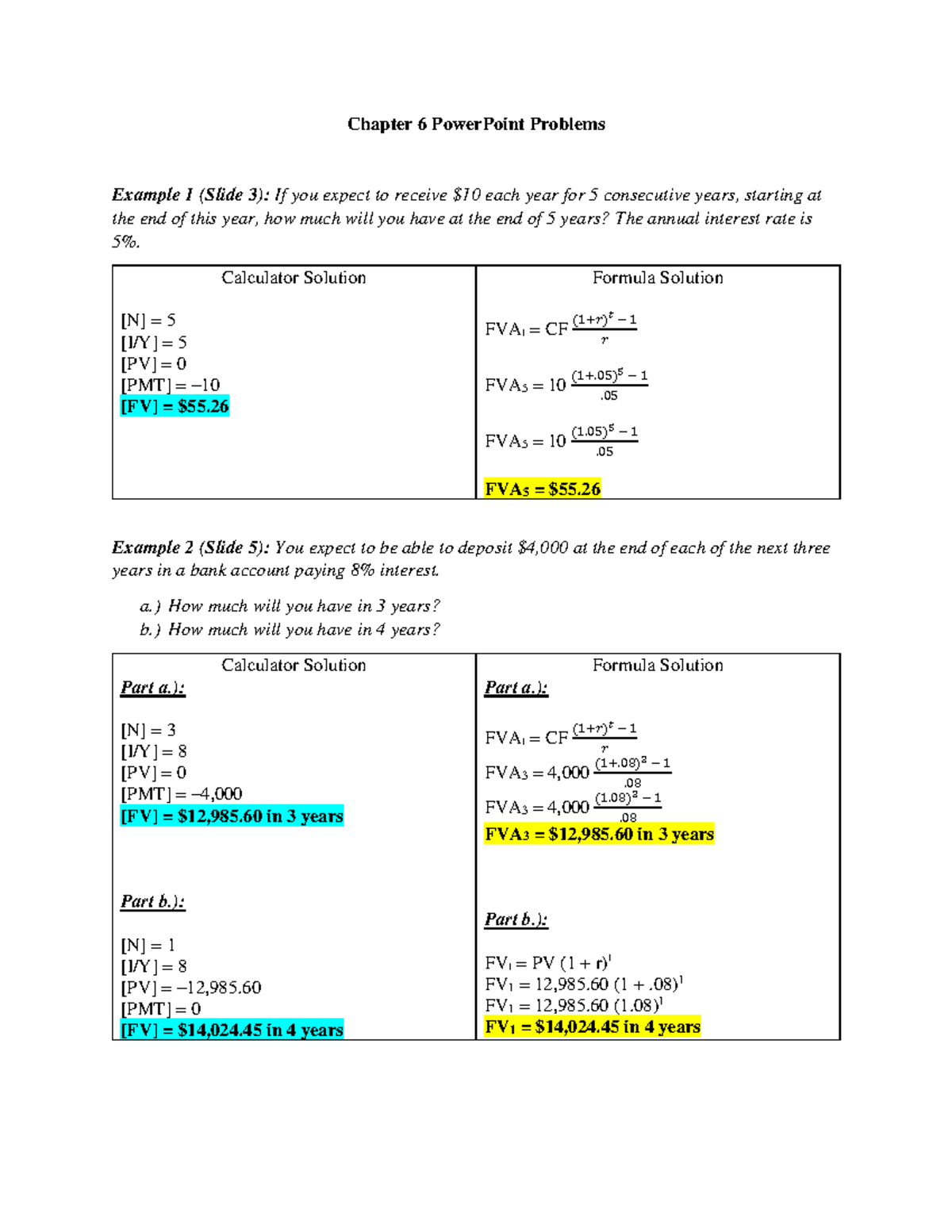 Chapter 6 Power Point Problems with Answers - FIN 311 - BU - Studocu