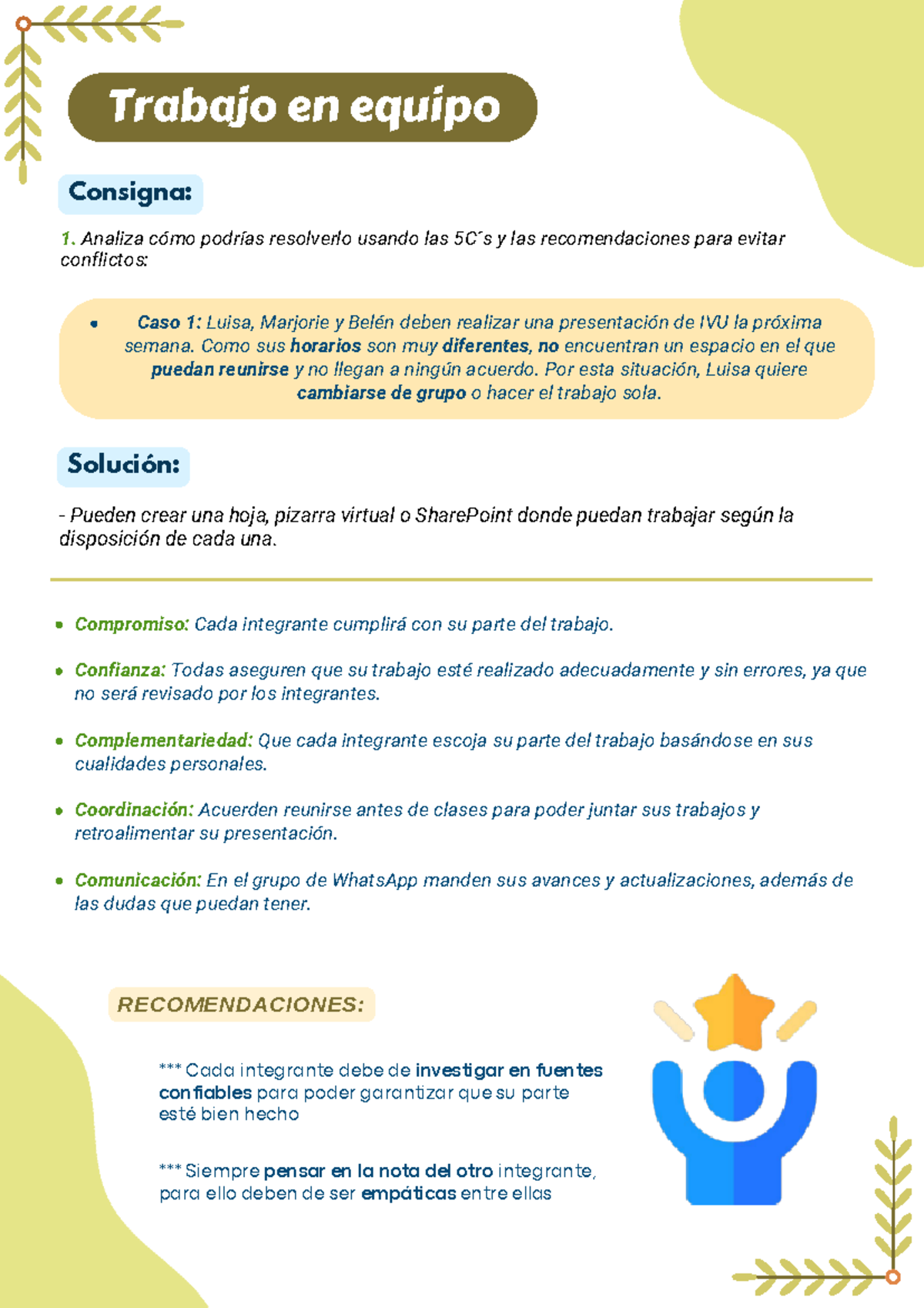 IVU Actividad 15 - 1. Analiza cómo podrías resolverlo usando las 5C ́s y las recomendaciones ...