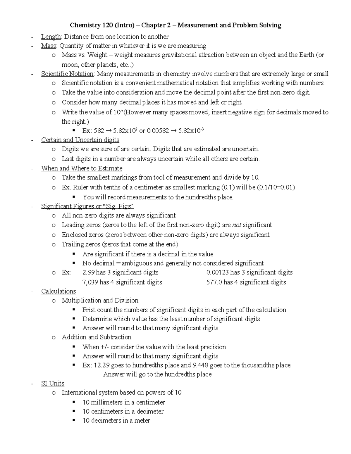 Chemistry 120 -Chapter 2 Study Guide - Chemistry 120 (Intro) – Chapter ...