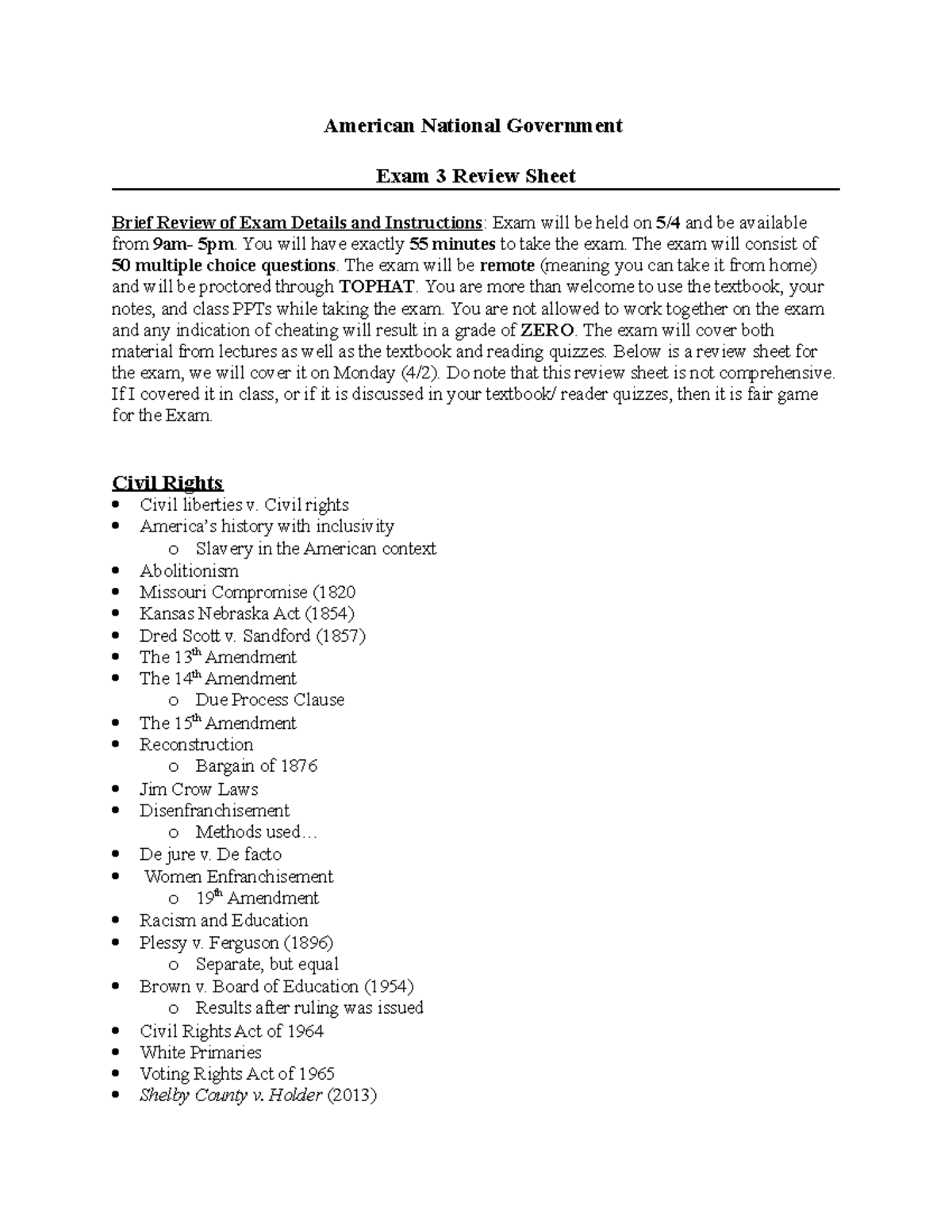 GOVT 2305 Exam 3 Study Guide - American National Government Exam 3 ...