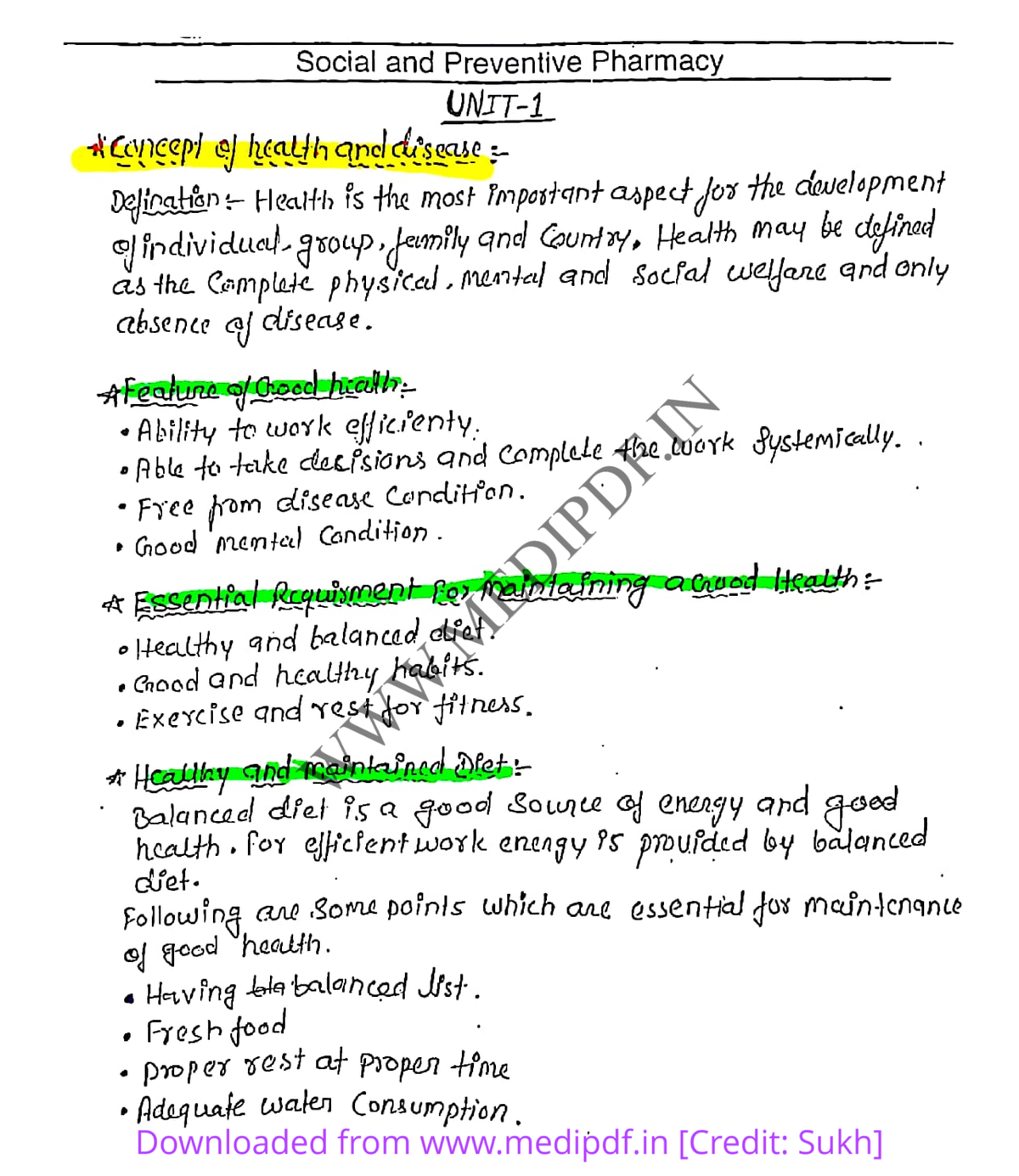 H W UNIT-1 SAPP Medi Pdf - social and preventive pharmacy notes - b ...