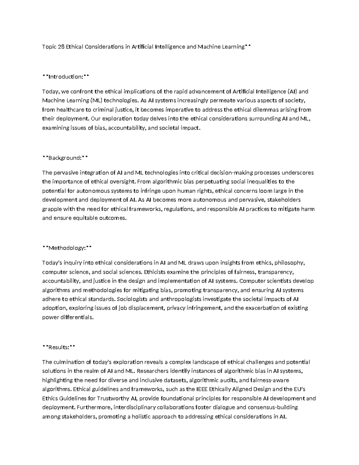 Topic 28 Ethical Considerations in Artificial Intelligence and Machine ...