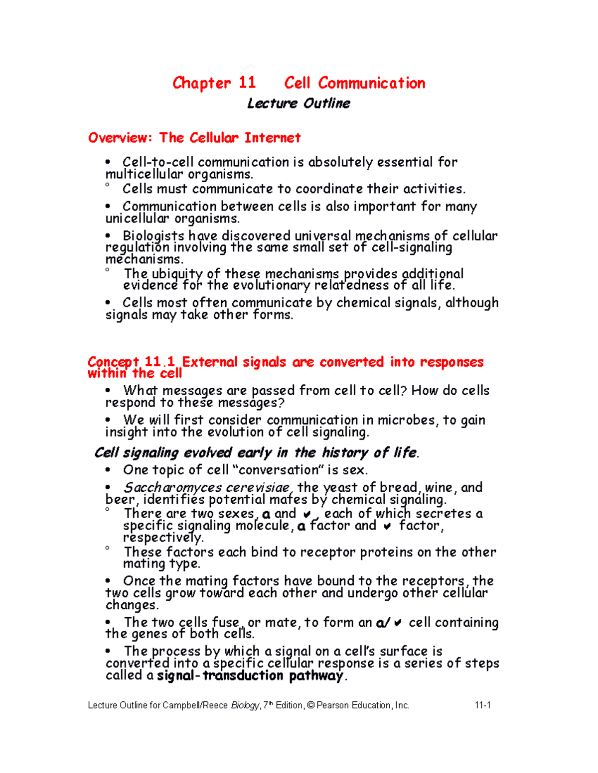Chapter 11 - Chapter 11 Cell Communication Lecture Outline Overview ...