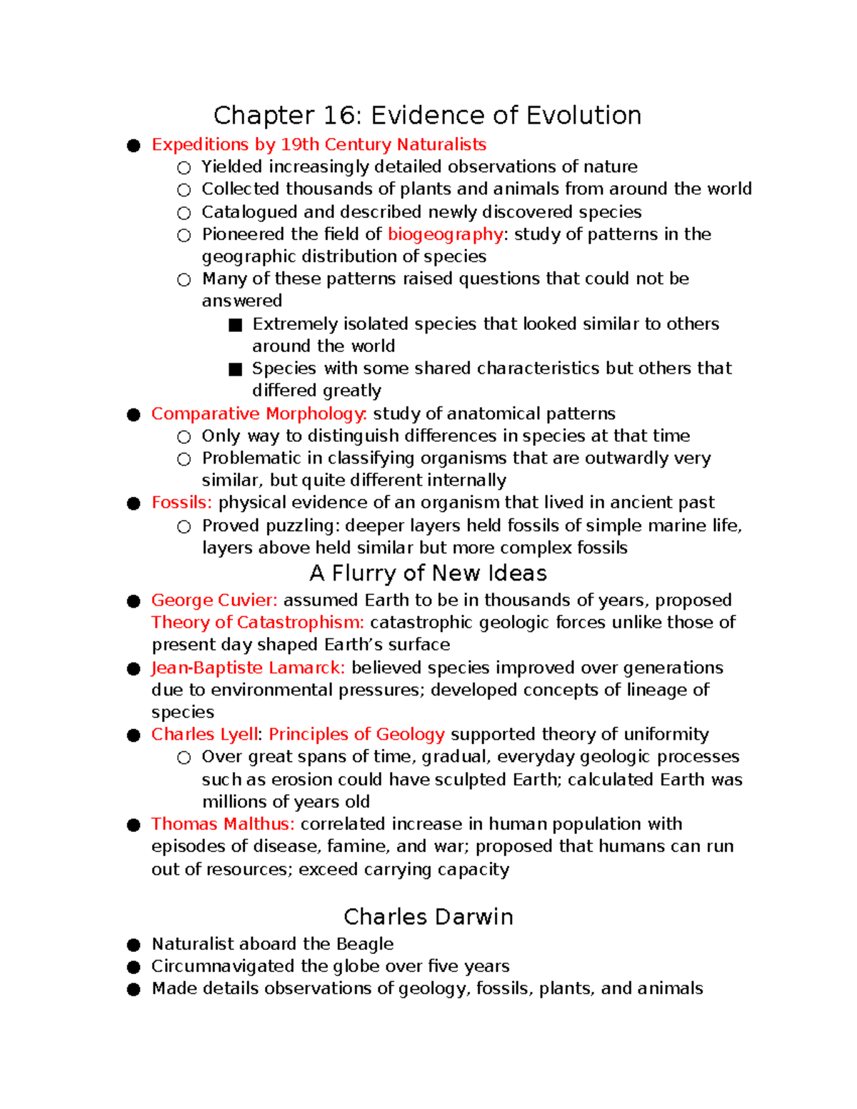 BIOL 101 Module 11 Notes Evidence of Evolution - Chapter 16: Evidence ...