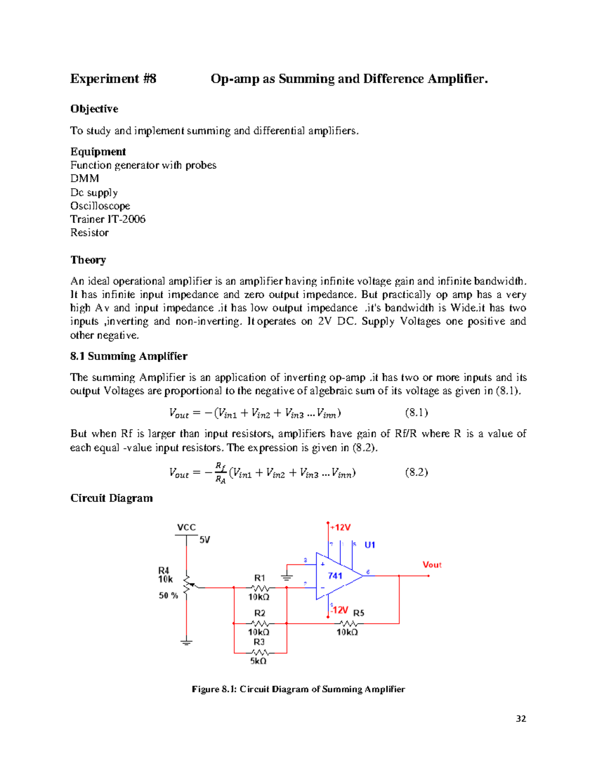 1588694686 ecd lab manual lab 8 - Experiment #8 Op-amp as Summing and ...