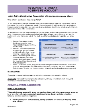Assignment Week 3 - What Went Well - Page 1 of 2 Revised 06/2022 ...
