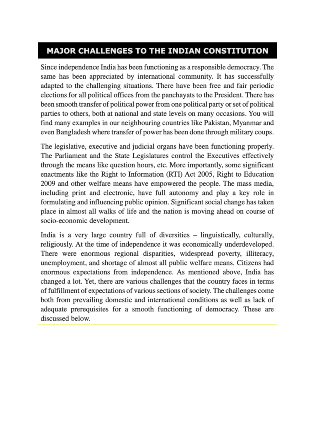 Challenges to Constitution - MAJOR CHALLENGES TO THE INDIAN ...