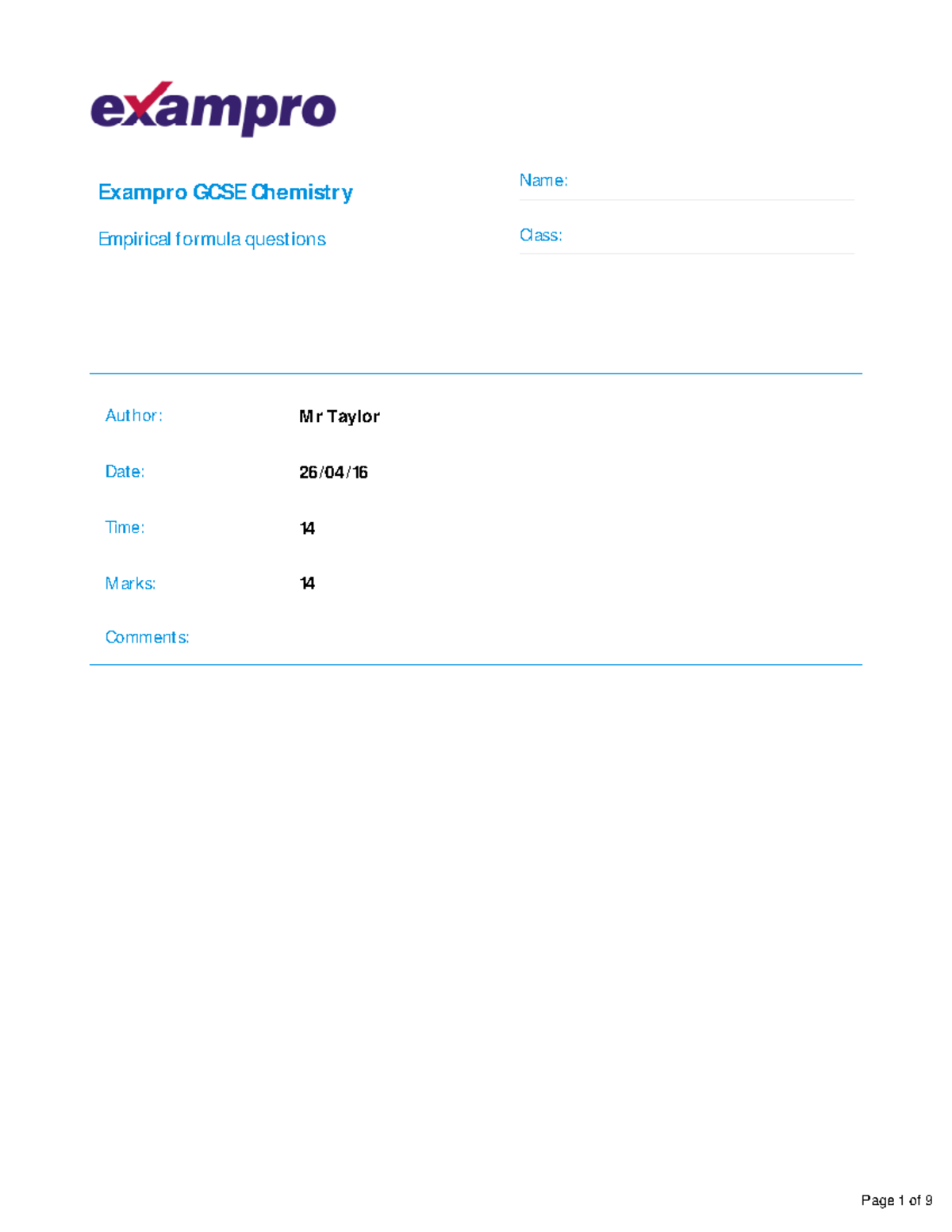 Empirical formula past paper questions - Exampro GCSE Chemistry ...