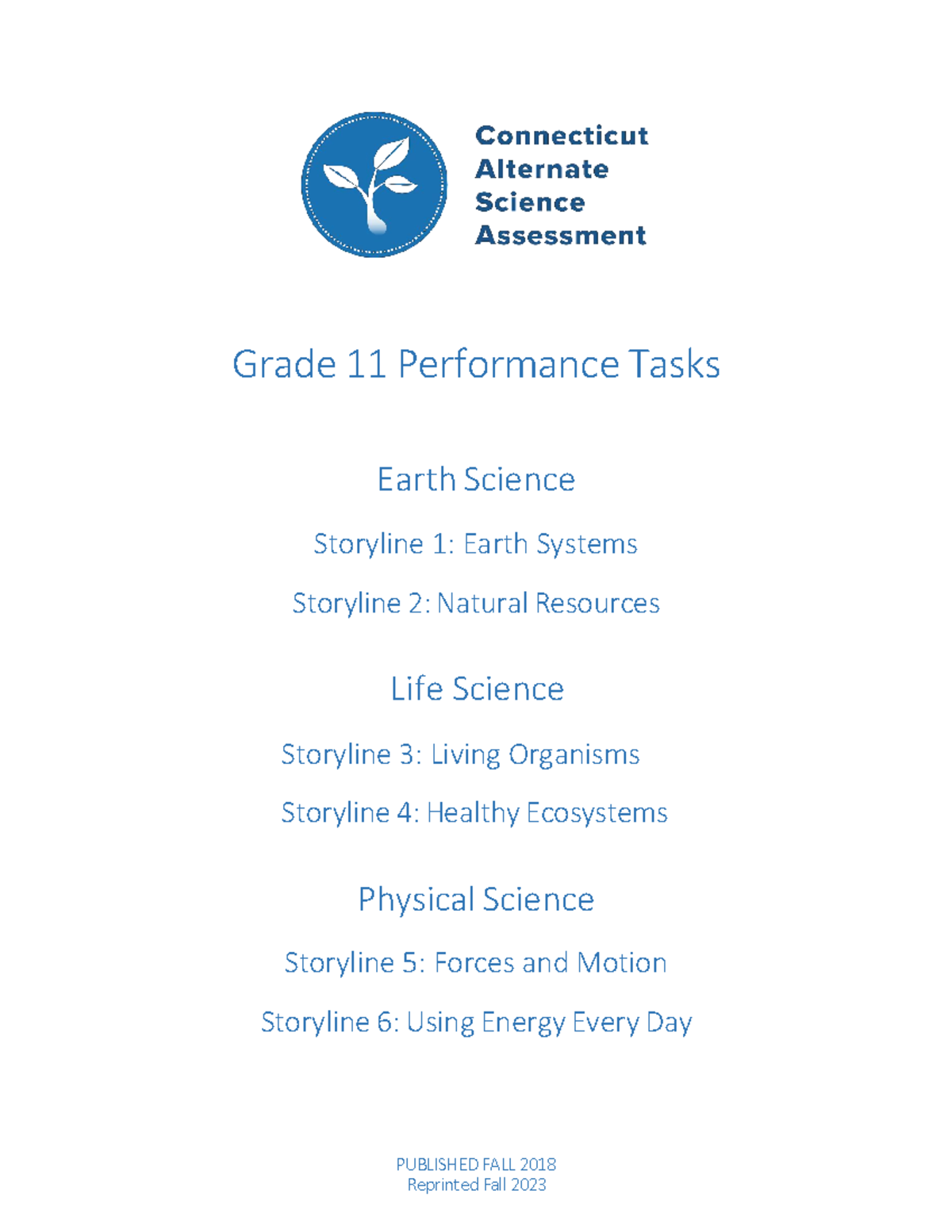 Performance Tasks Grade 11 - PUBLISHED FALL 2018 Reprinted Fall 2023 ...