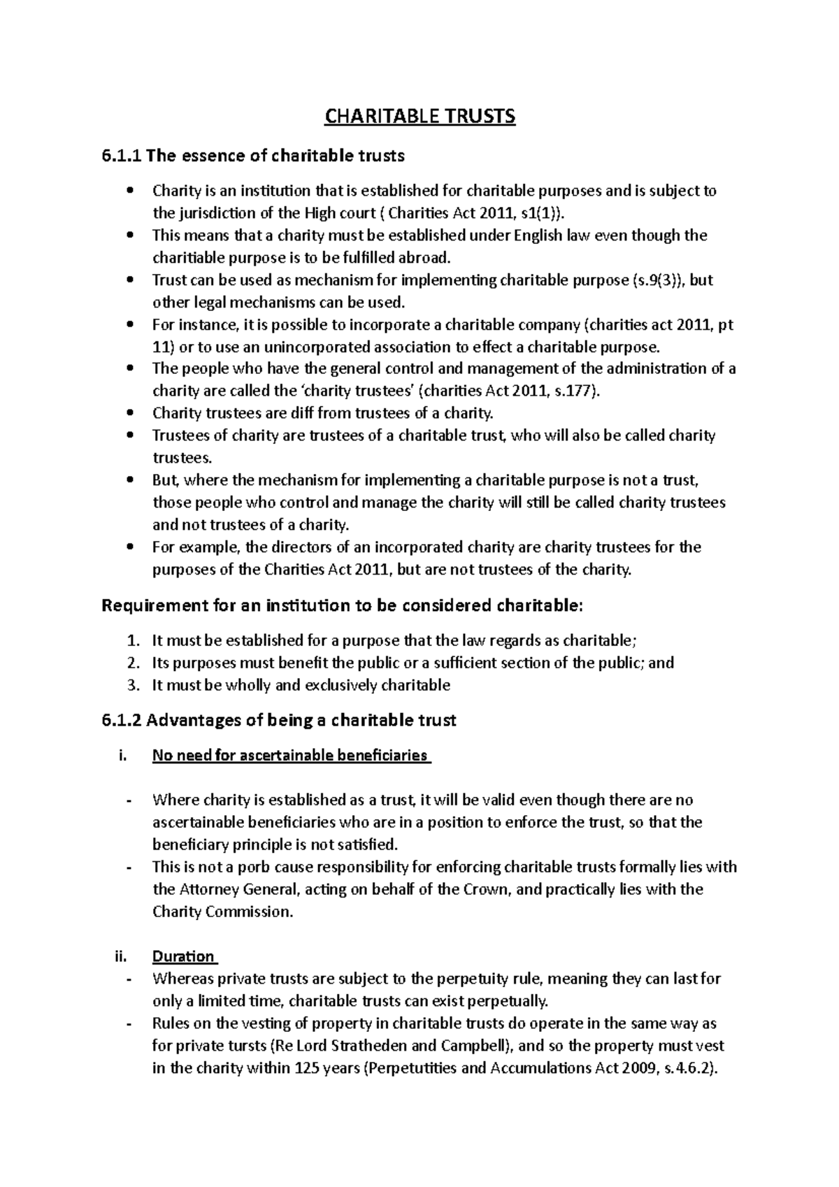 Charitable trusts - CL notes - LAW5003 - QMUL - Studocu