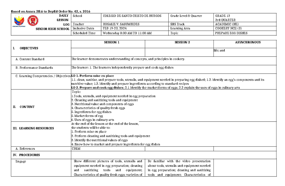 DLL HE-12 COK 3 w1-to-w5 - Based on Annex 2B to DepEd Order No. 42, s ...