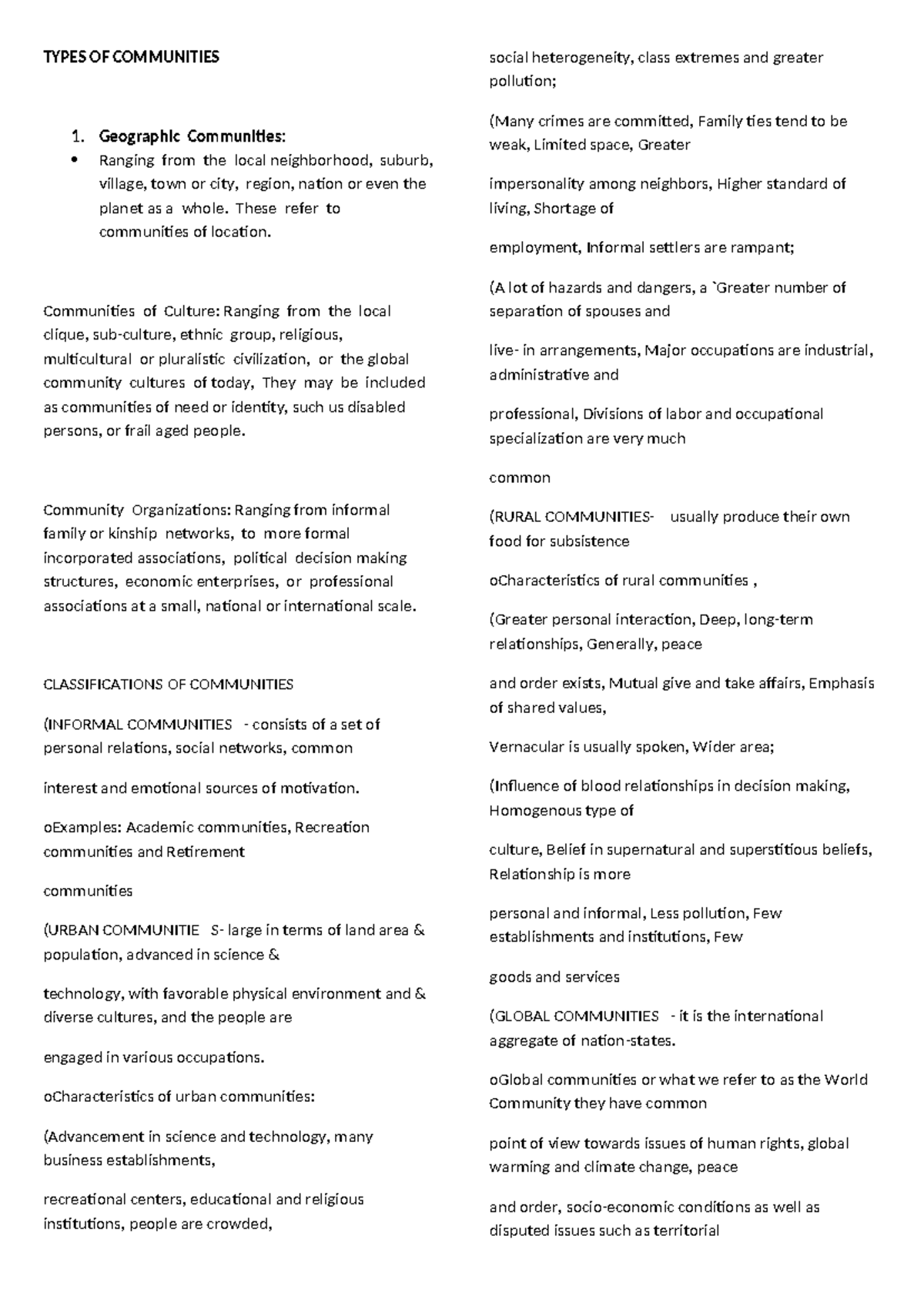 Midtermsnstp - Reviewer - TYPES OF COMMUNITIES Geographic Communities ...