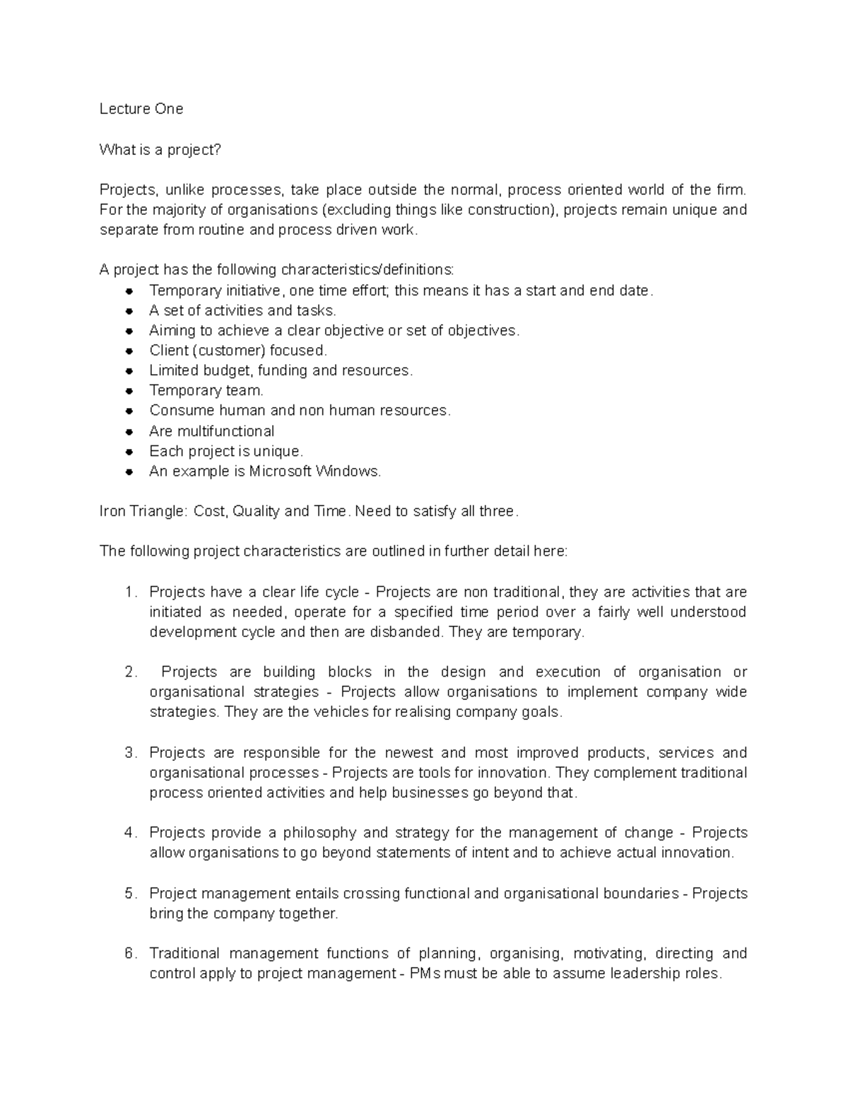 Managing Projects and Technologies Lecture Notes - Lecture One What is ...