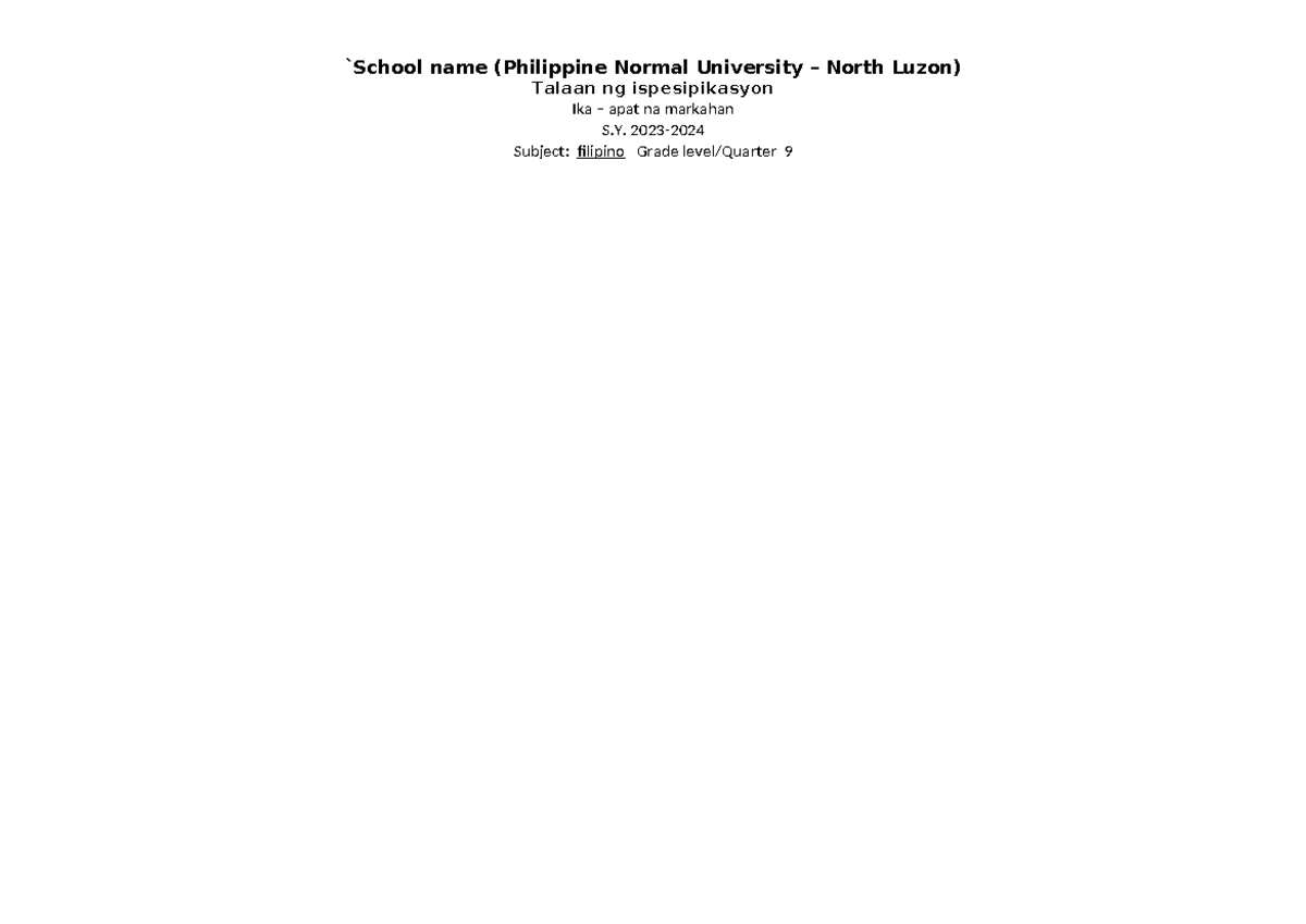 Sa-1 (2) - Filipino - `School name (Philippine Normal University ...