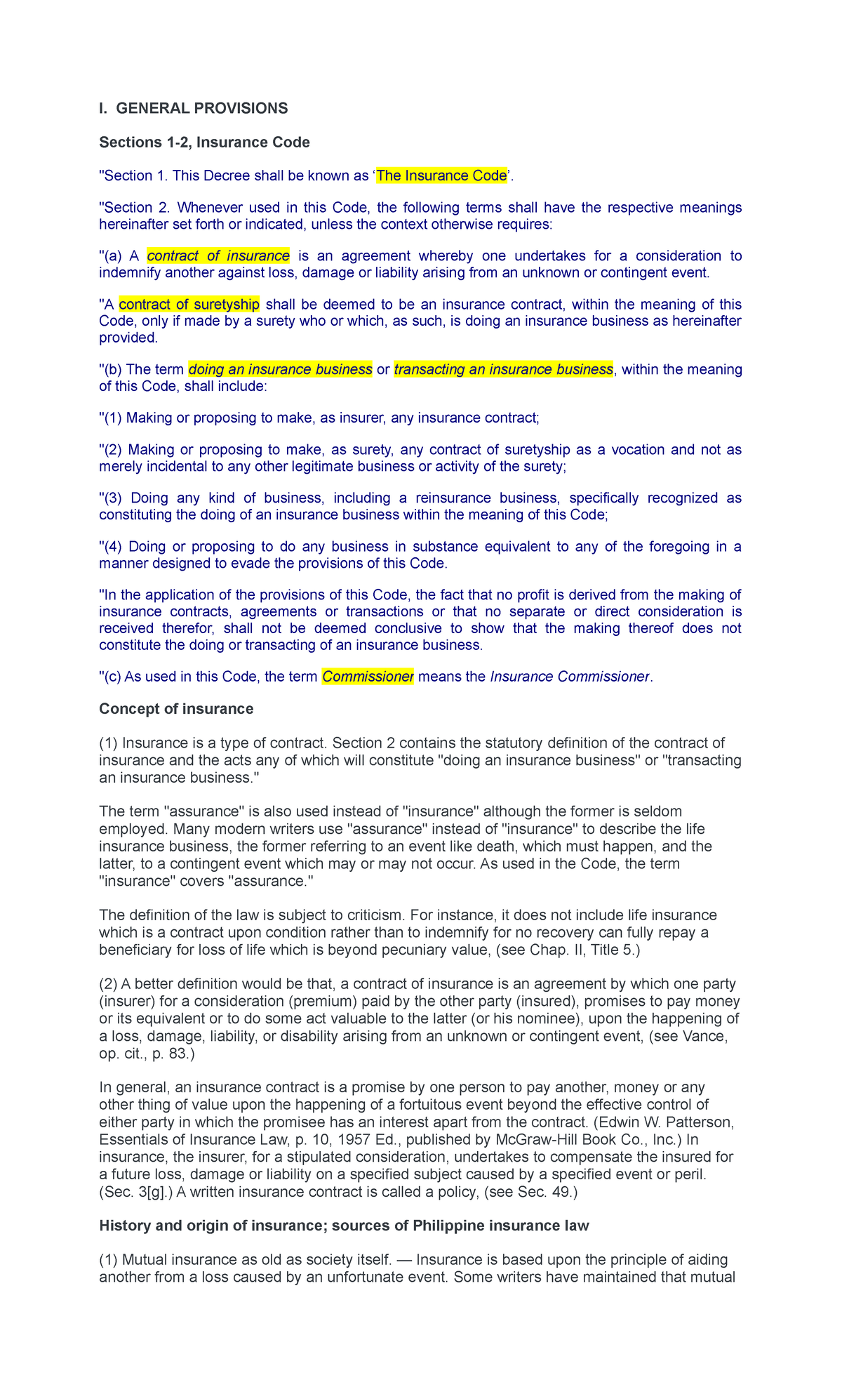 Insurance Lecture Case Digest Notes - Intellectual Property Law ...