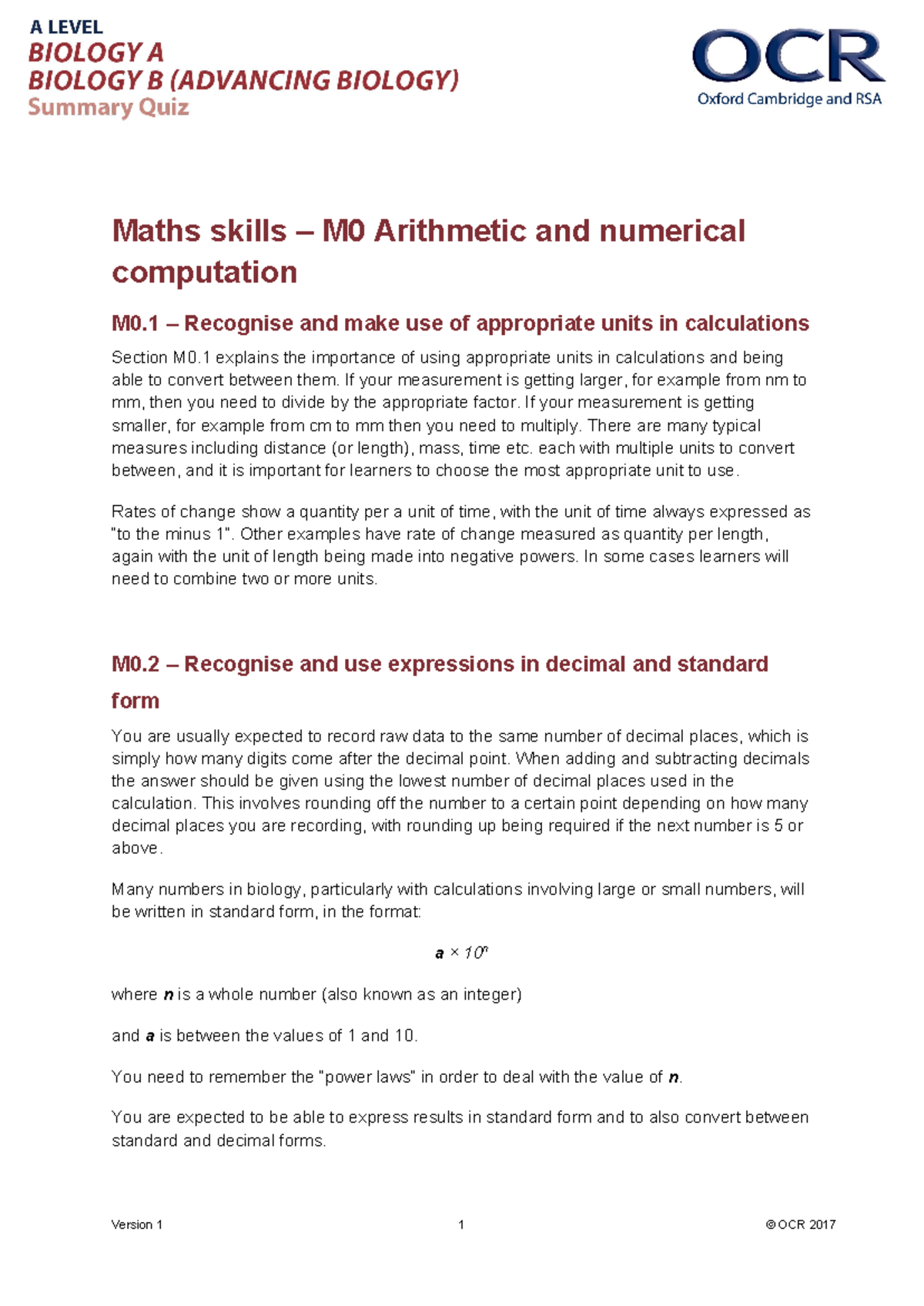 702721 arithmetic and numerical computation summary quiz - Maths skills – M0 Arithmetic and ...
